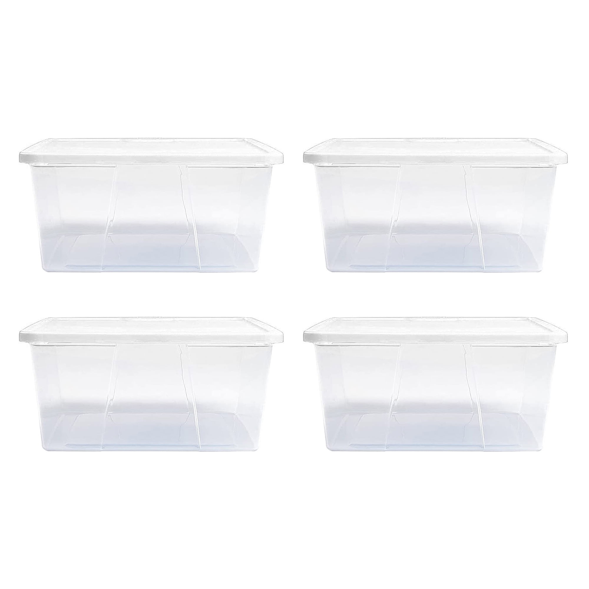 HOMZ 12-Quart Plastic Storage Bins with Snap-on Lids, White Lid, 4 Pack ...