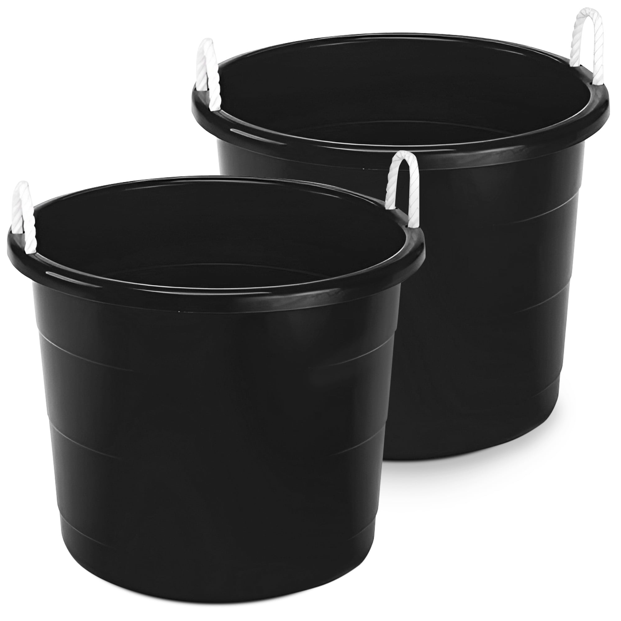 Homz 18 Gallon Big Round Plastic Container Tub with Rope Handles, Black ...