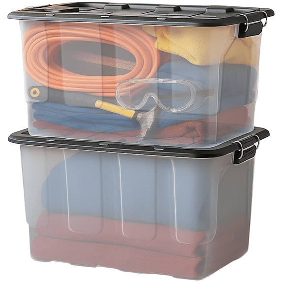 Homz 2 Pack 30-Gallon Clear Plastic Stackable Home Storage Bin with Lid ...