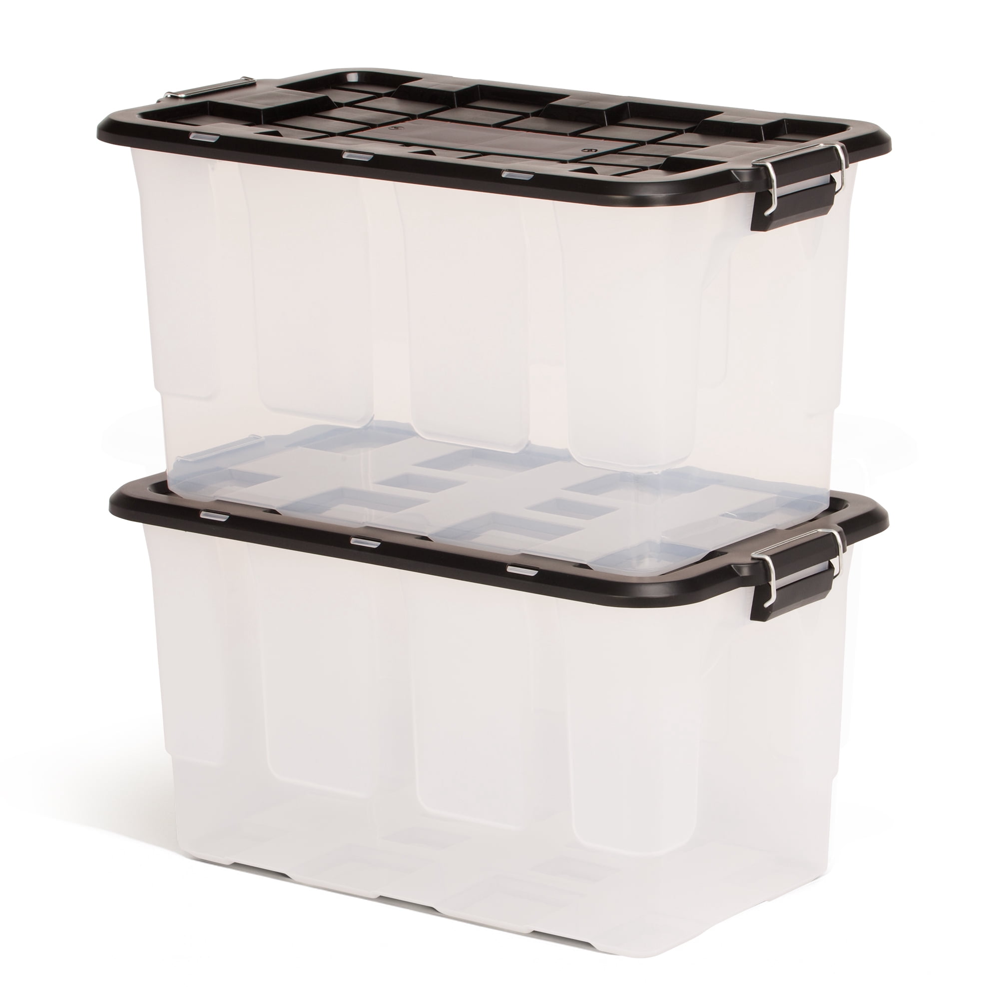 Homz 2 Pack 30-Gallon Clear Plastic Stackable Home Storage Bin with Lid ...