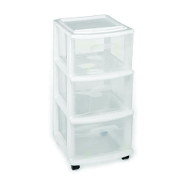 Homz® Plastic Storage Rolling Cart with Three Clear Drawers and Casters ...