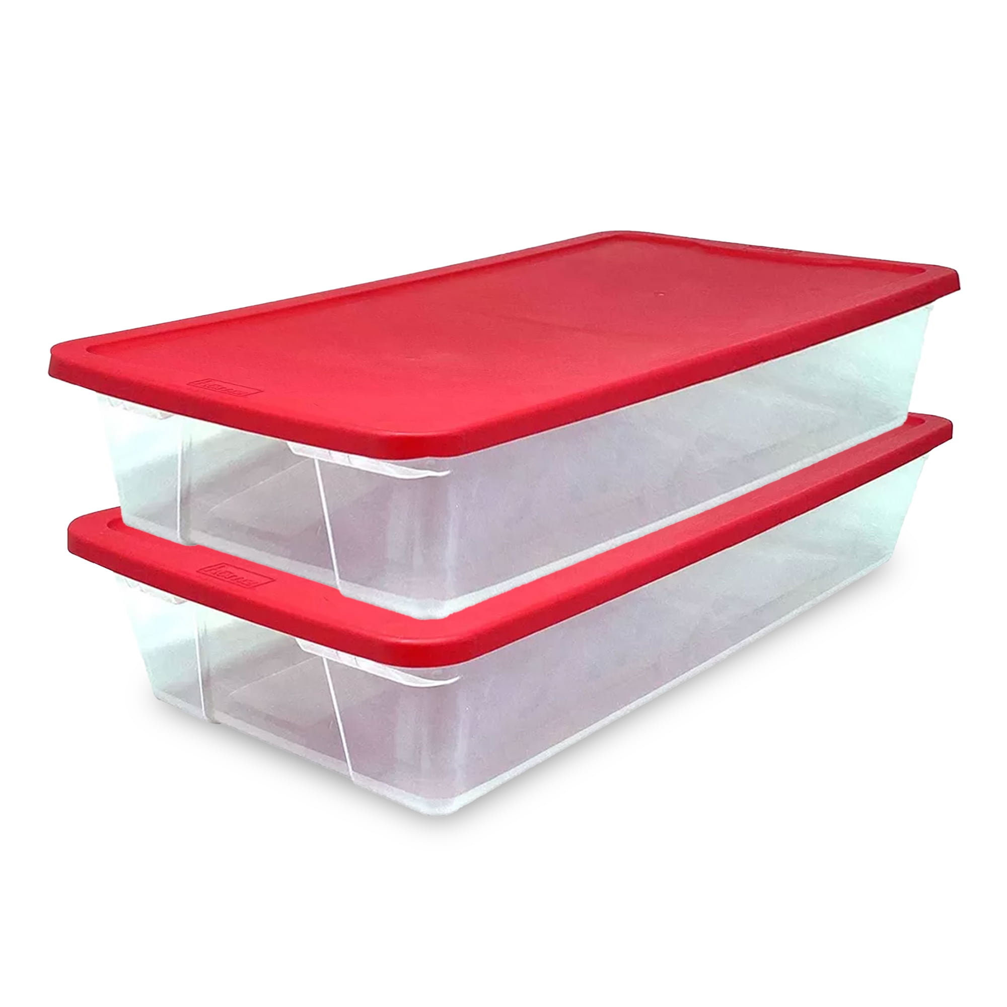 Homz 41 Quart Clear Plastic Christmas Storage Bins, Large Flat Totes ...