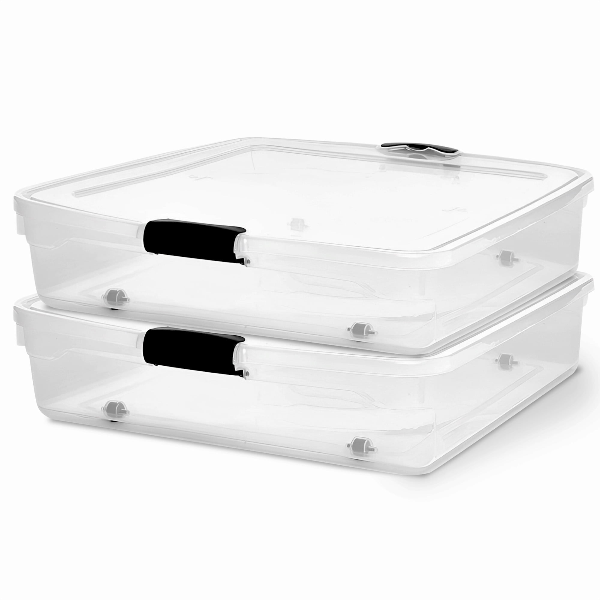 Homz Large 56 Quart Underbed Clear Plastic Latching Storage Bin Boxes ...