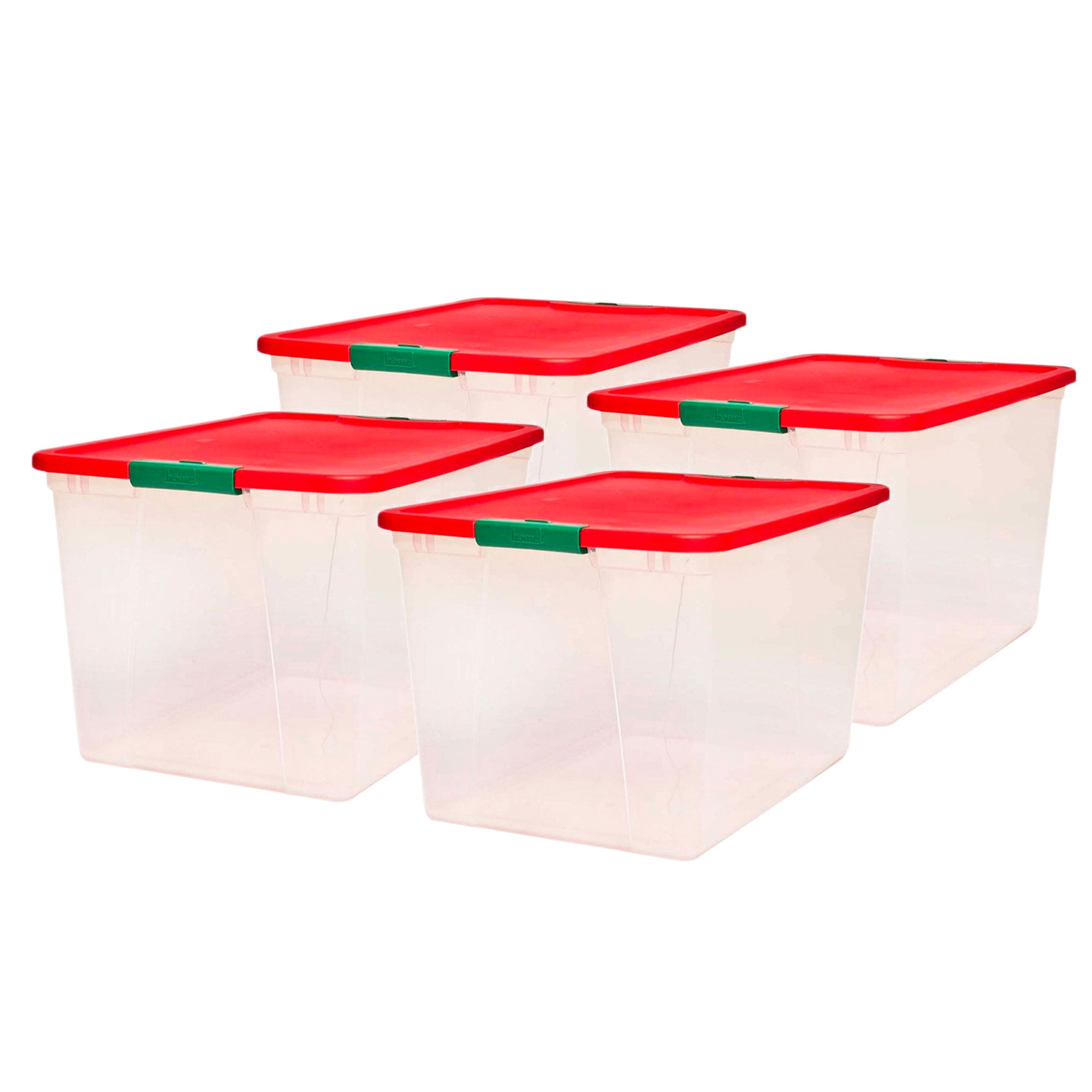 HOMZ 64-Quart Clear Stackable Plastic Storage Containers, Red/Green, 4 ...