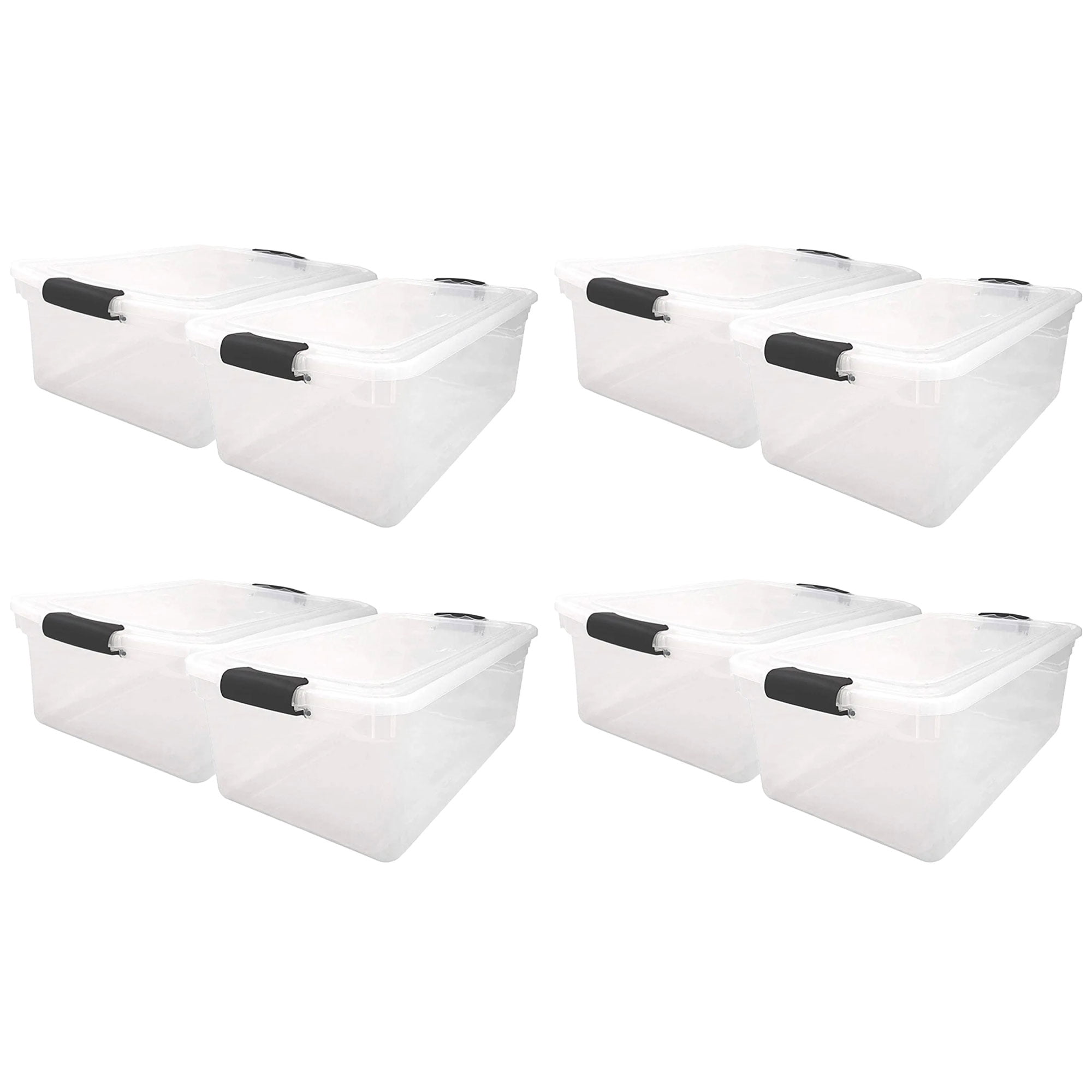 HOMZ 64-Quart Clear Stackable Plastic Storage Bins, Black Latches, 8 ...