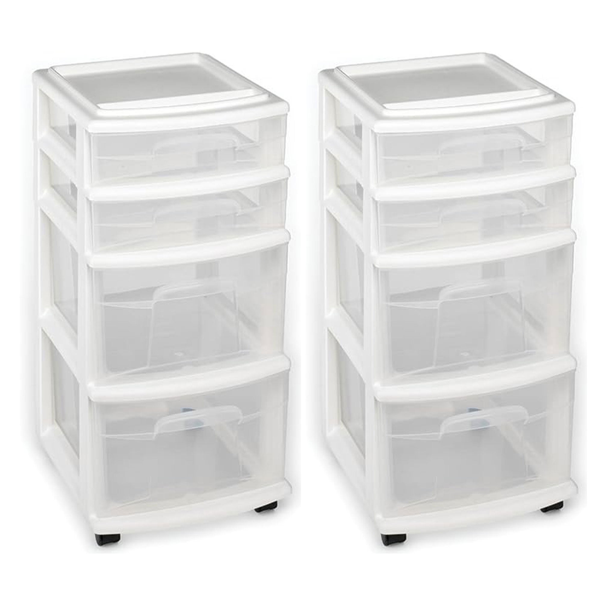 Homz 4 Large Clear Plastic Drawer Storage Container Tower with Wheels ...