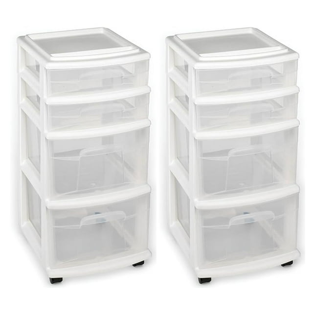 Homz 4 Large Clear Plastic Drawer Storage Container Tower with Wheels ...
