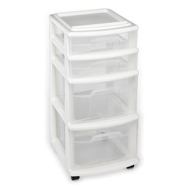 Homz Clear Plastic 3 Drawer Medium Home Storage Tower w/Wheels (2 Pack ...