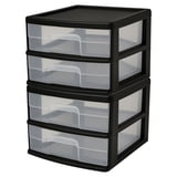 Homz Plastic 2 Drawer Storage Cart, 12.5x14.25x9 in, Black/Clear 2pk ...