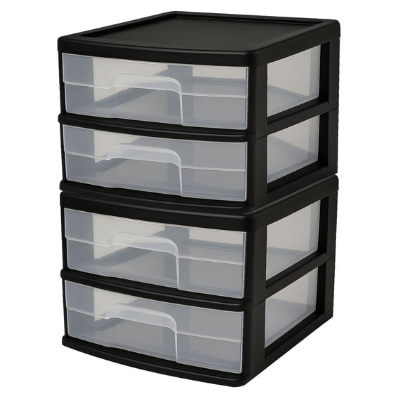Homz Plastic 2 Drawer Storage Cart, 12.5x14.25x9 in, Black/Clear 2pk ...