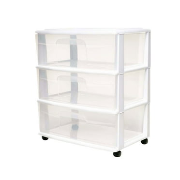 Sterilite Plastic Storage Dresser, 4 Drawer Wide Weave Tower, White ...