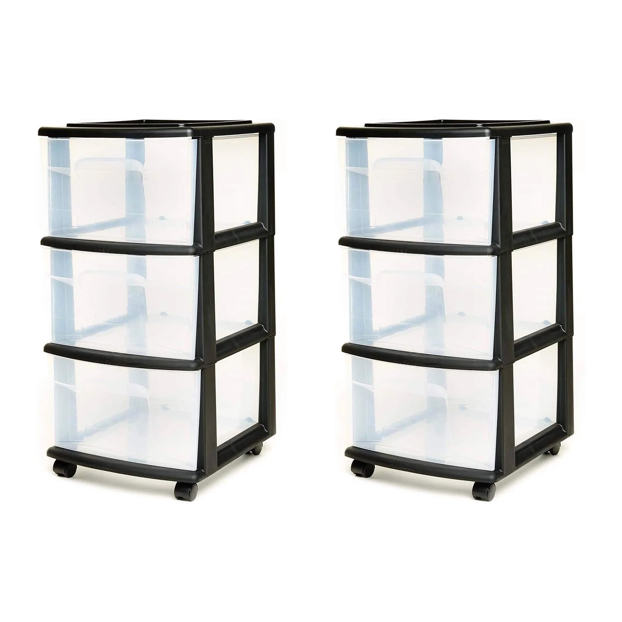 Homz Plastic 3-Drawer Medium Home Storage Container Tower w/Wheels (2 ...