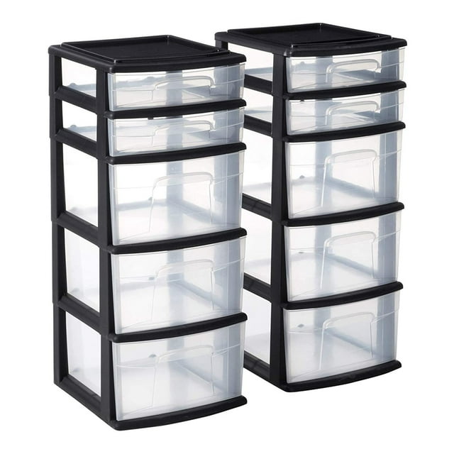 Open Box Homz Plastic 5 Drawer Home Storage Container Tower, Black ...