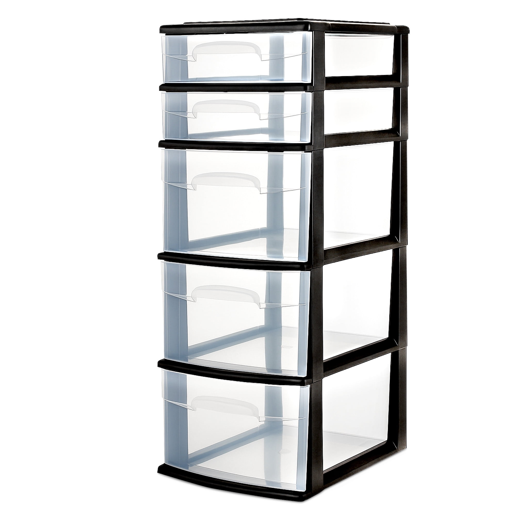"Homz Plastic 5 Drawer Storage Tower Organizer, Clear Bins, Black Frame ...