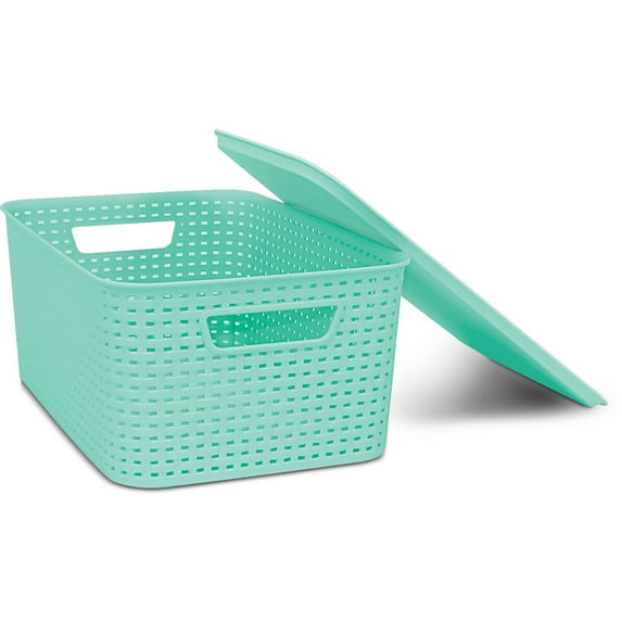Homz Plastic Wicker Storage Boxes with Lid, Large - Walmart.com