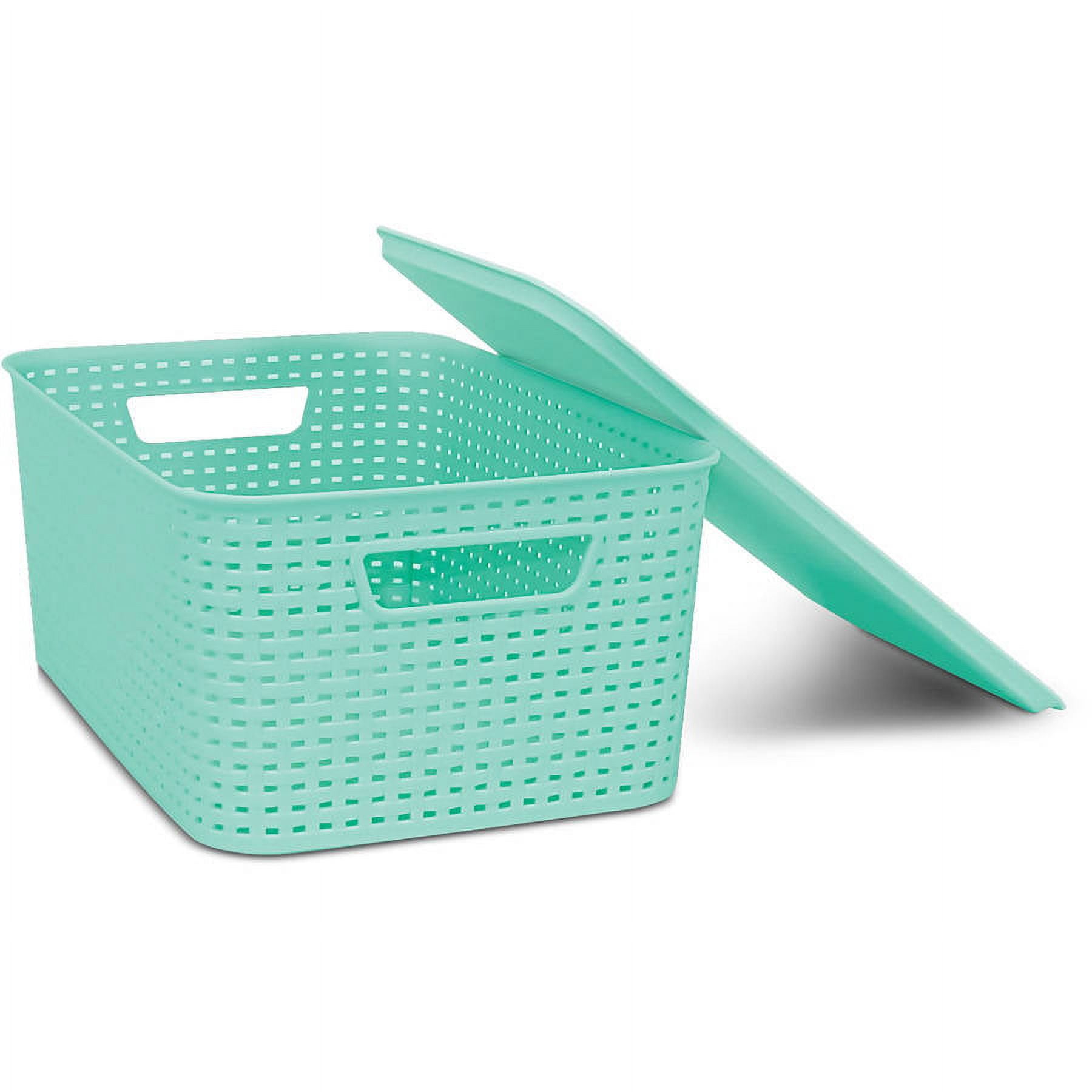 Homz Plastic Wicker Storage Boxes with Lid, Medium - Walmart.com