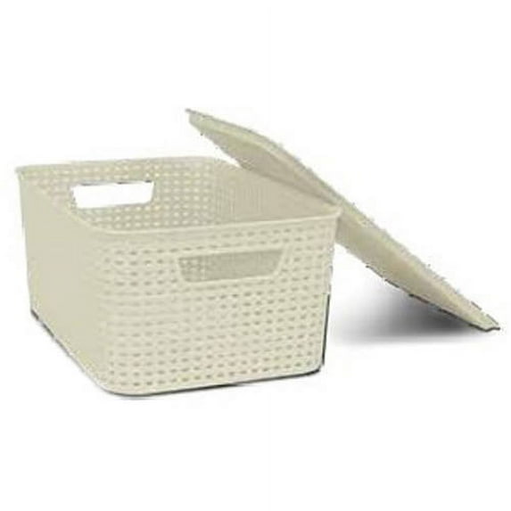 Homz Plastic Wicker Storage Boxes with Lid, Small - Walmart.com