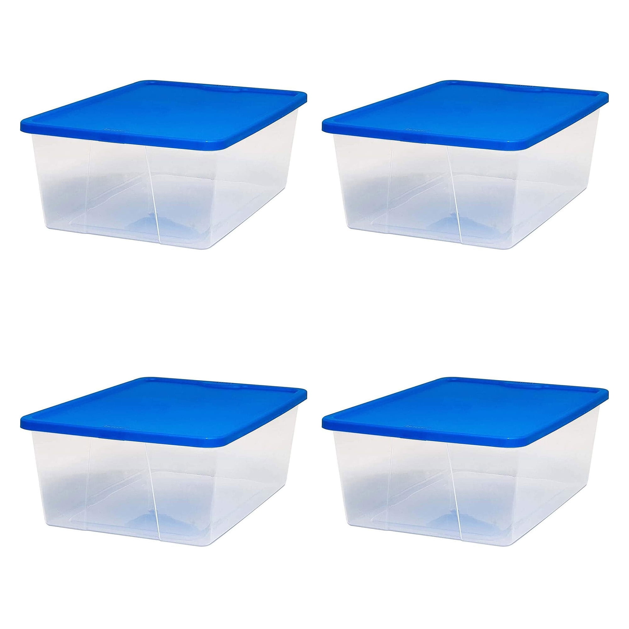 HOMZ 12-Quart Plastic Storage Bins with Snap-on Lids, Blue Lid, 4 Pack ...