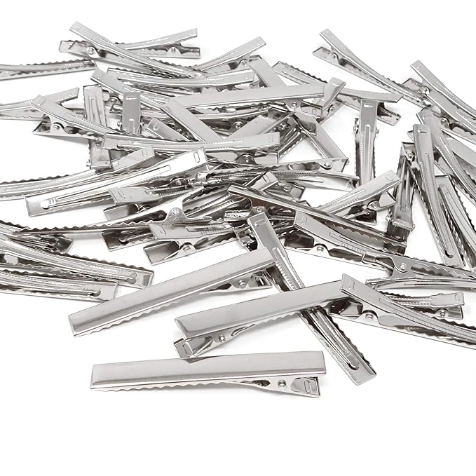 Honbay 50PCS Silver Tone Single Prong Metal Alligator Hair Clip Flat ...