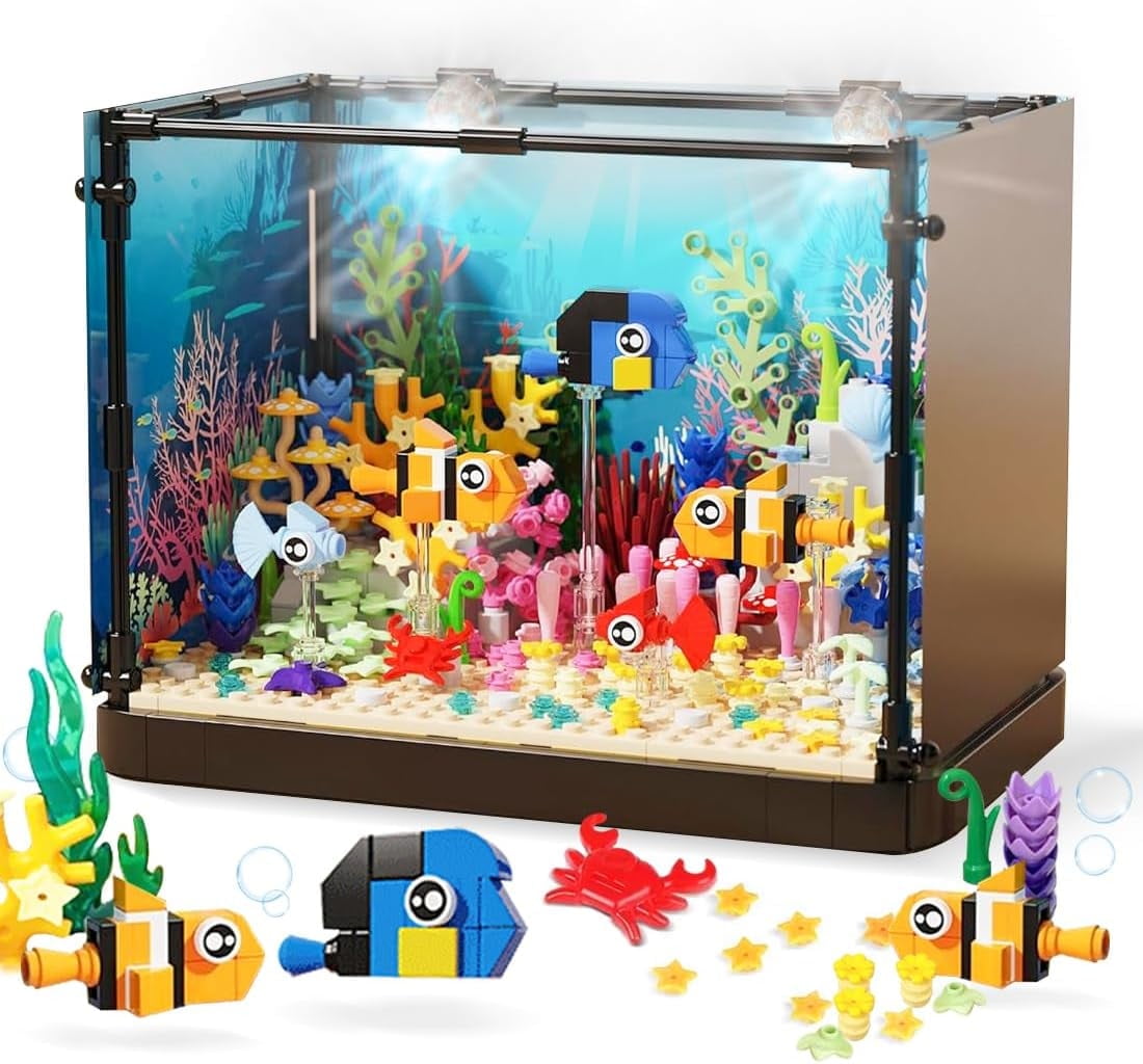 Honchoes Fish Tank Building Blocks Set with LED Compatible with Lego ...