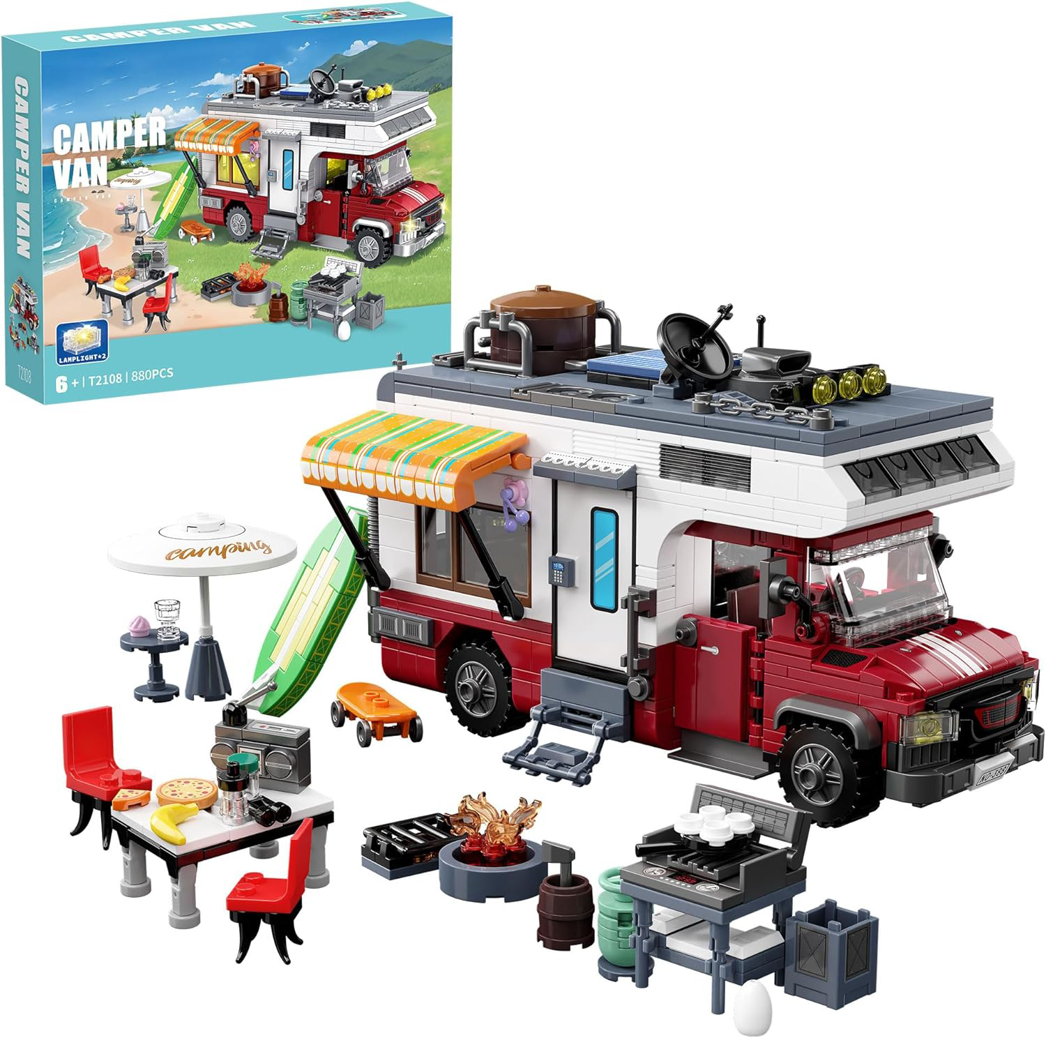 Honchoes City Camper Van Building Set with Light Compatible with Lego ...