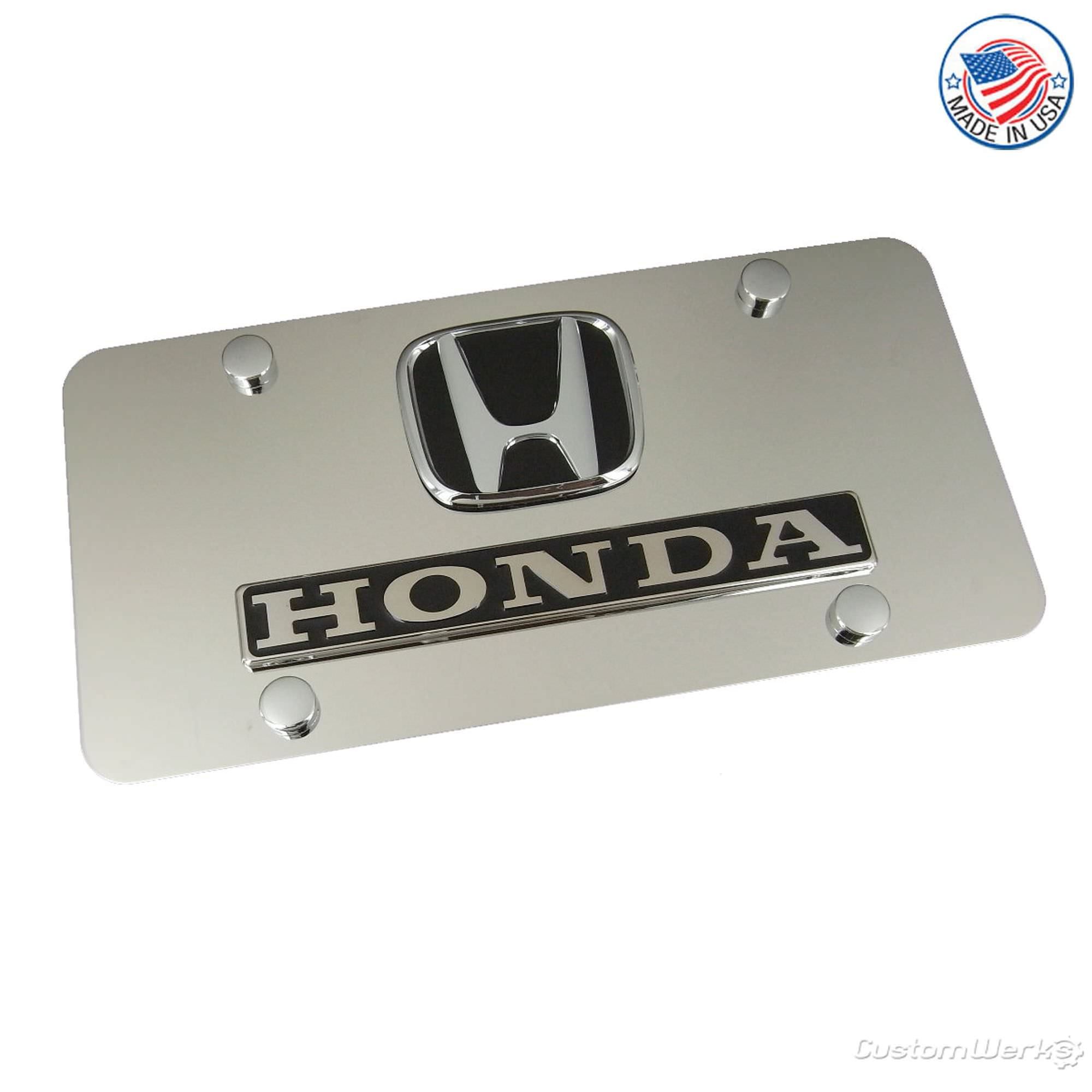 Honda Black 3D Logo and Nameplate Chrome Stainless Steel License Plate ...