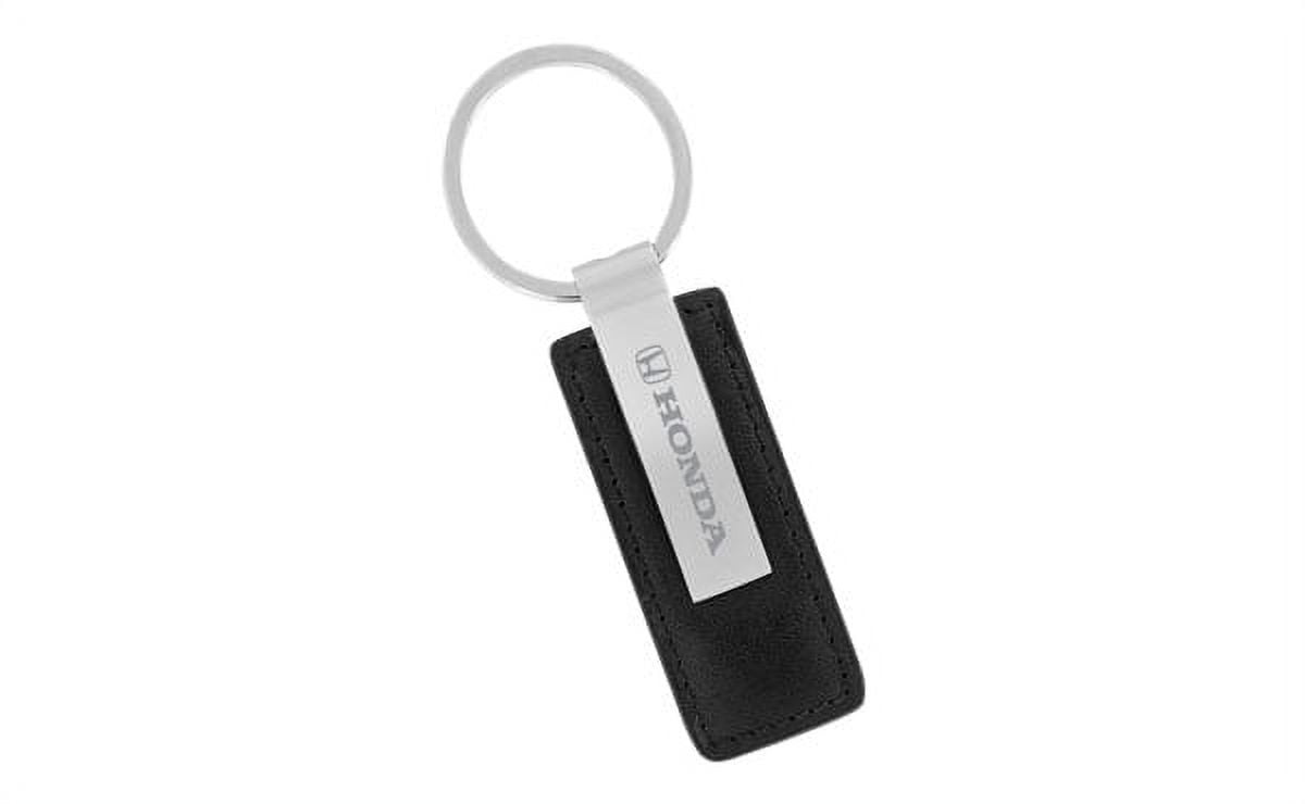 Honda Black Leather Key Chain With Satin Metal & Attached Keychain Ring ...