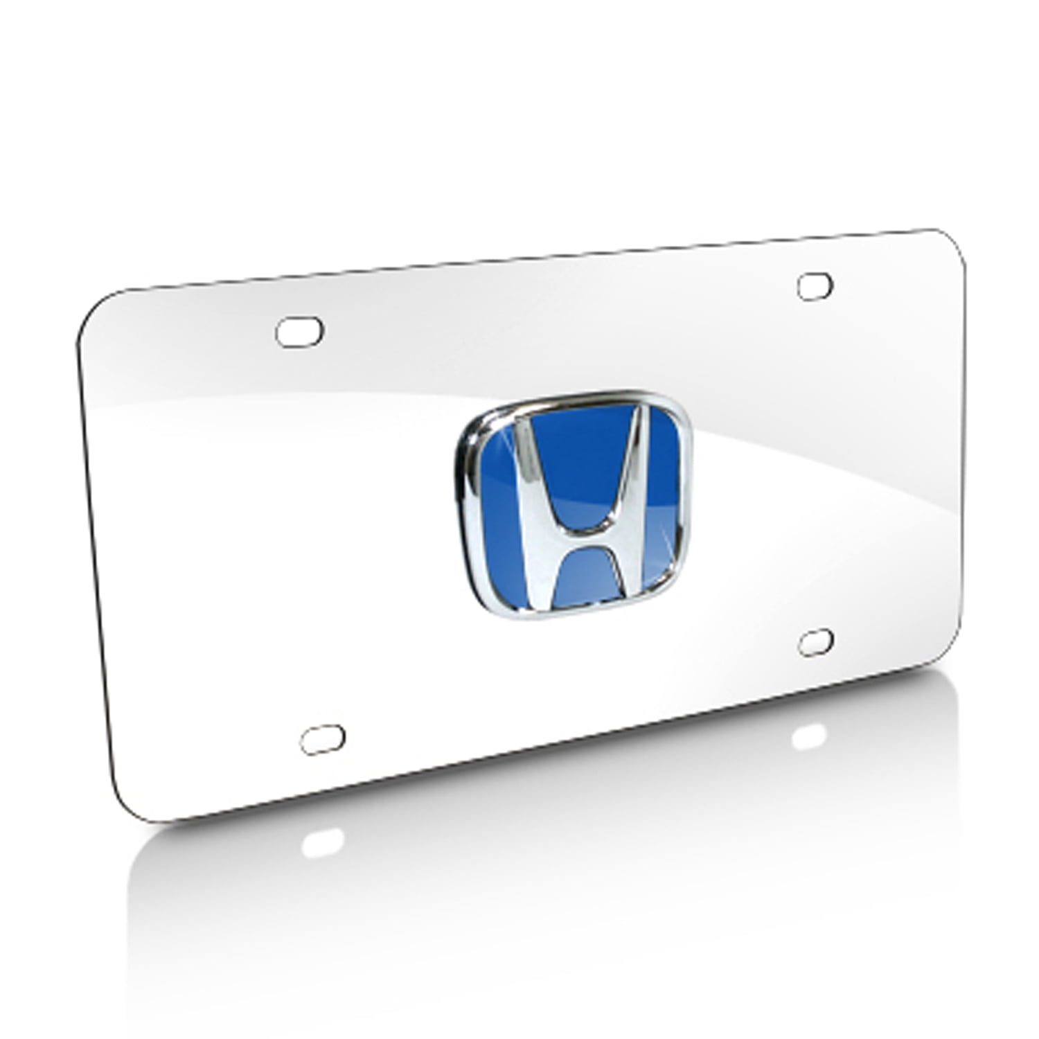 Honda Blue 3D Logo Chrome Stainless Steel License Plate with Frame ...