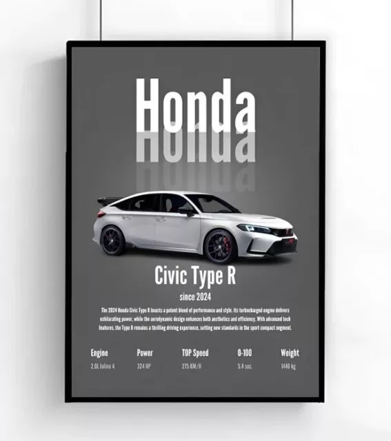 Honda Civic Type R 2024 4K Car Poster NO FRAMED POSTER, Home Decor ...