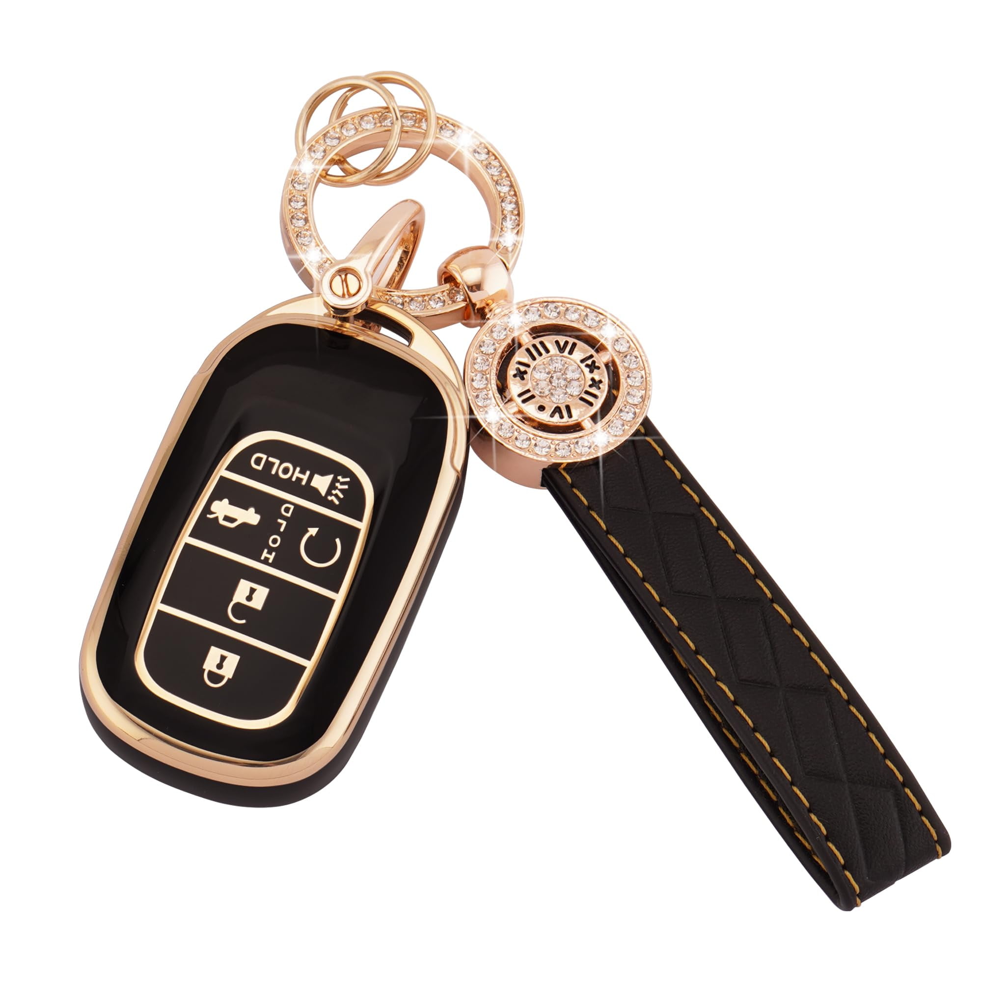 for Honda Key Fob Cover with Leather Key Fob Keychain, 5 Buttons Soft ...