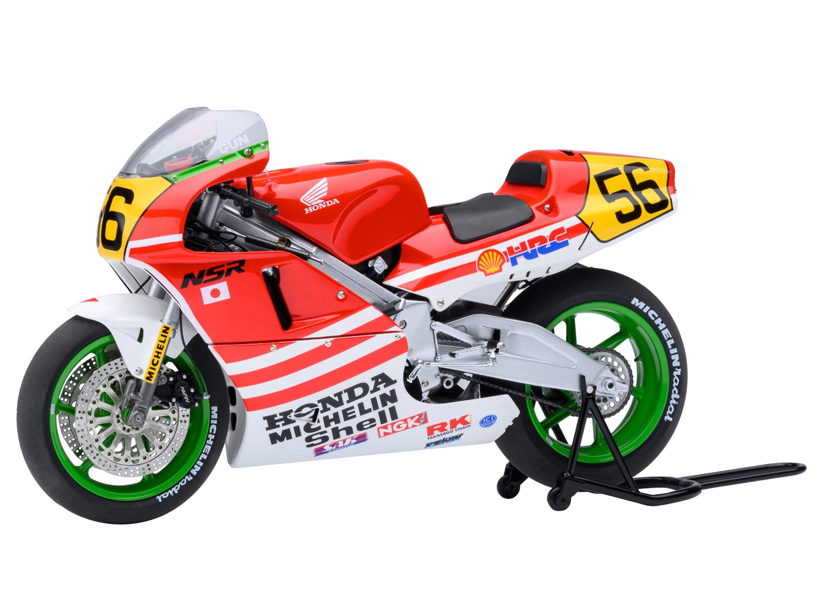 Honda NSR500 WGP500 Motorcycle #56 Red and White with Helmet "Baribari Legend" (1986) OVA 1/12 ...