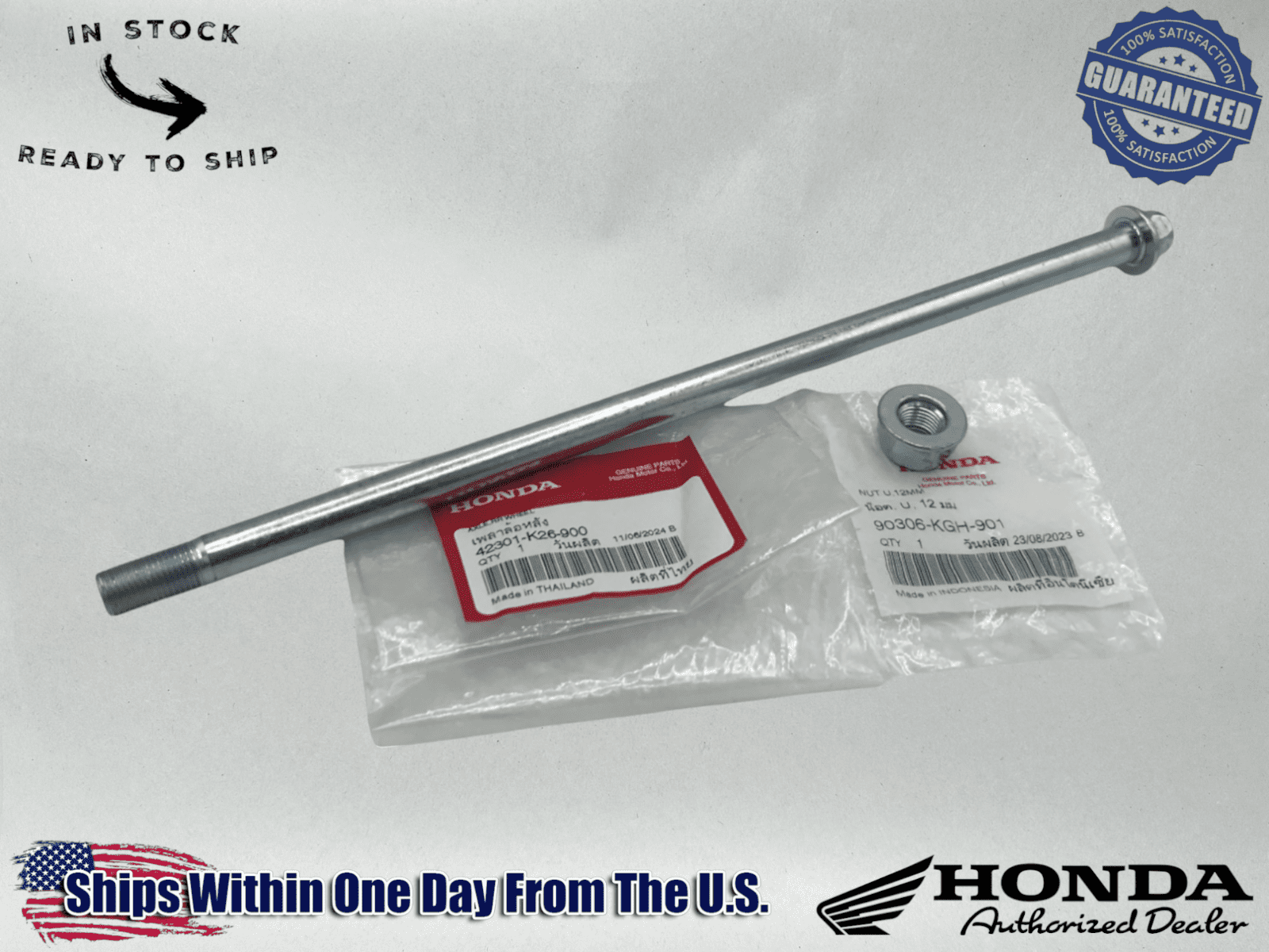 Honda OEM Rear Wheel Axle W/ nut GROM125 2014-2024 42301-K26-900 90306 ...