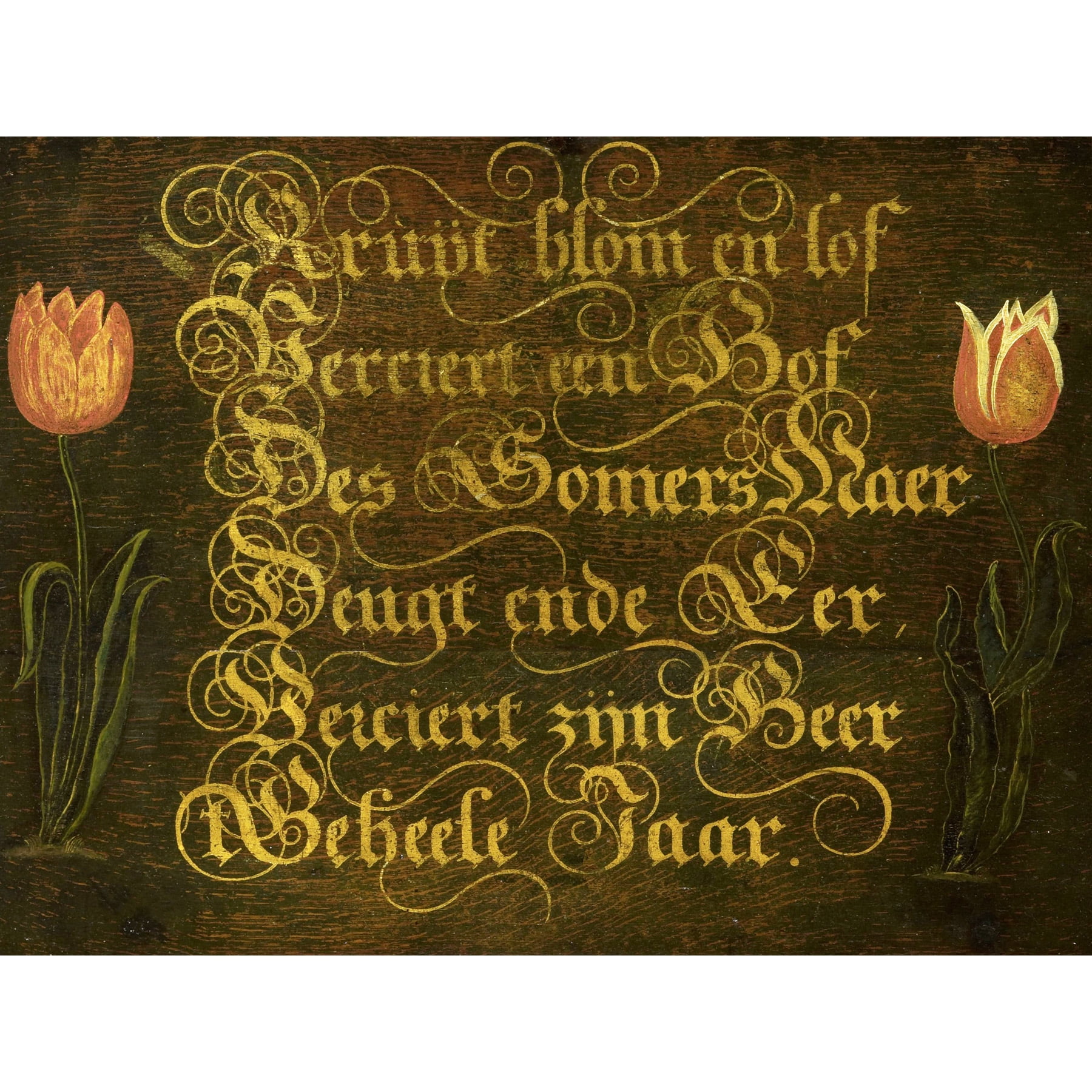 Hondius Calligraphic Maxim Flanked By Tulips Extra Large XL Wall Art ...