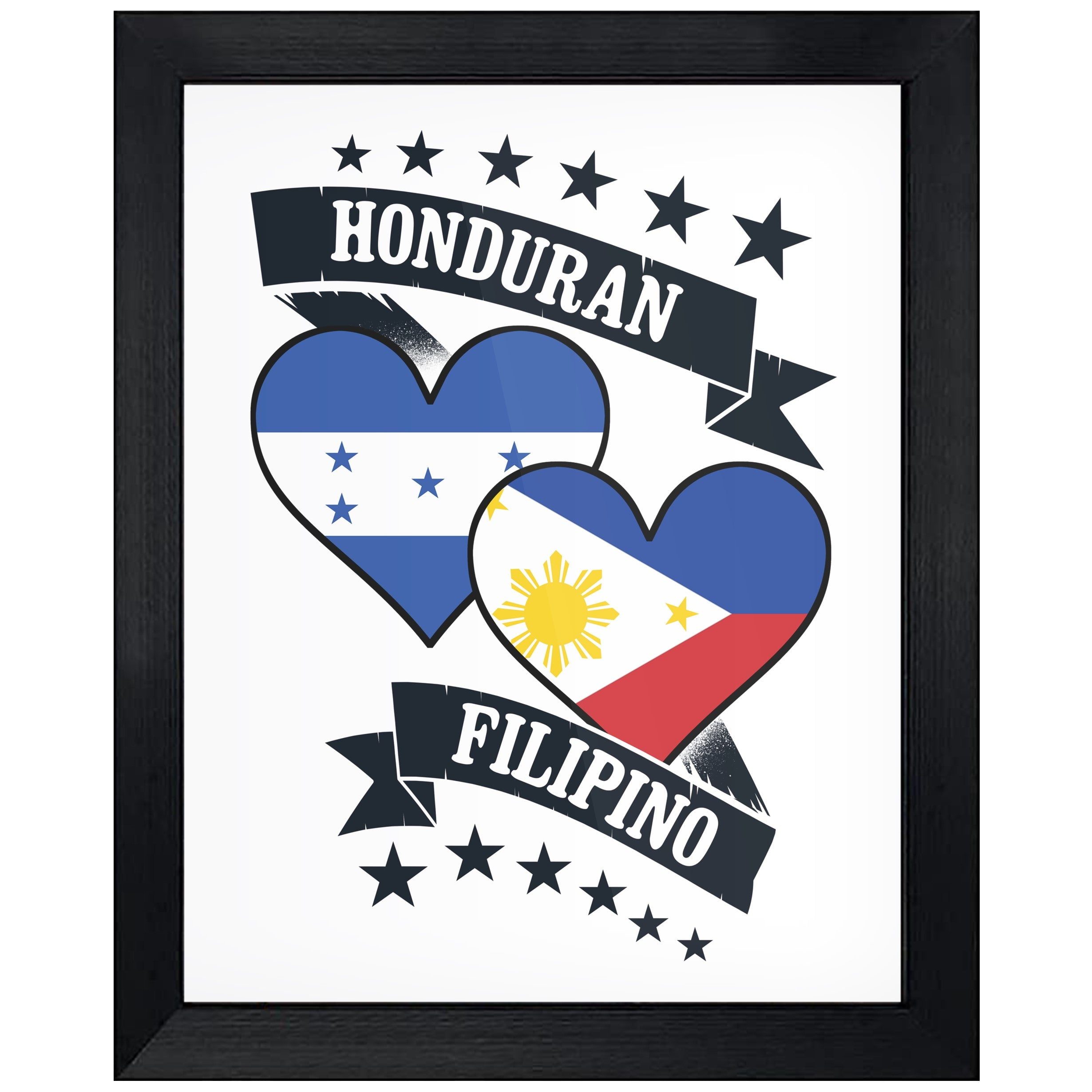 Honduran Filipino Heart Flags Honduras Philippines 8"x10" Wall Art ...