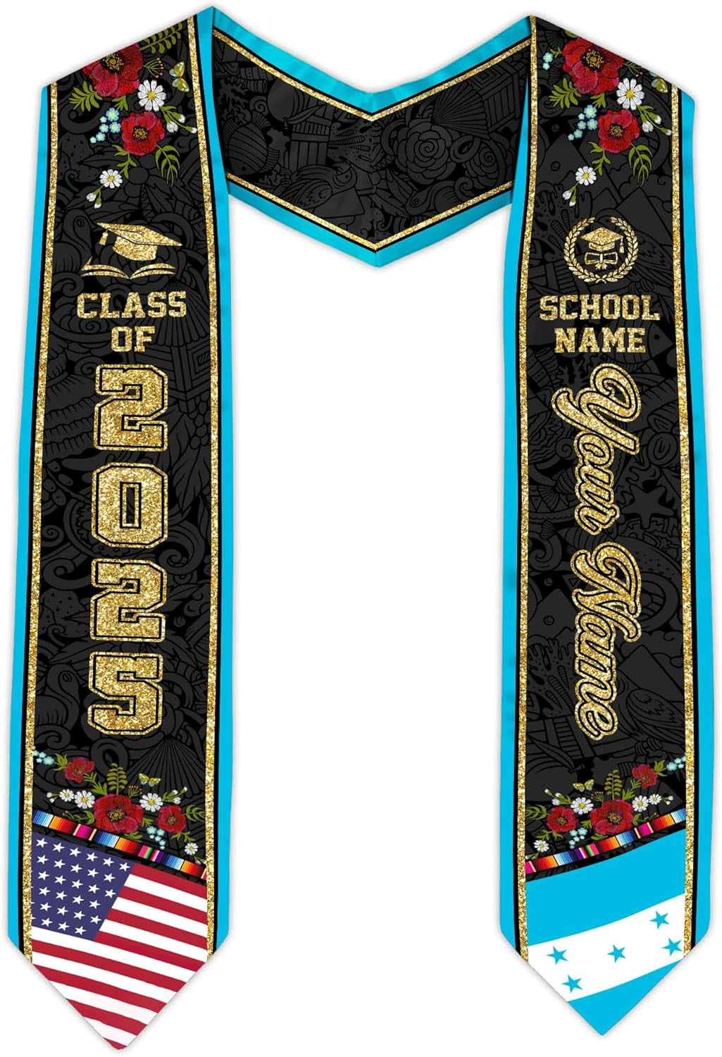 Honduran Graduation Sash, Custom Honduran American Flag Graduation Sash ...