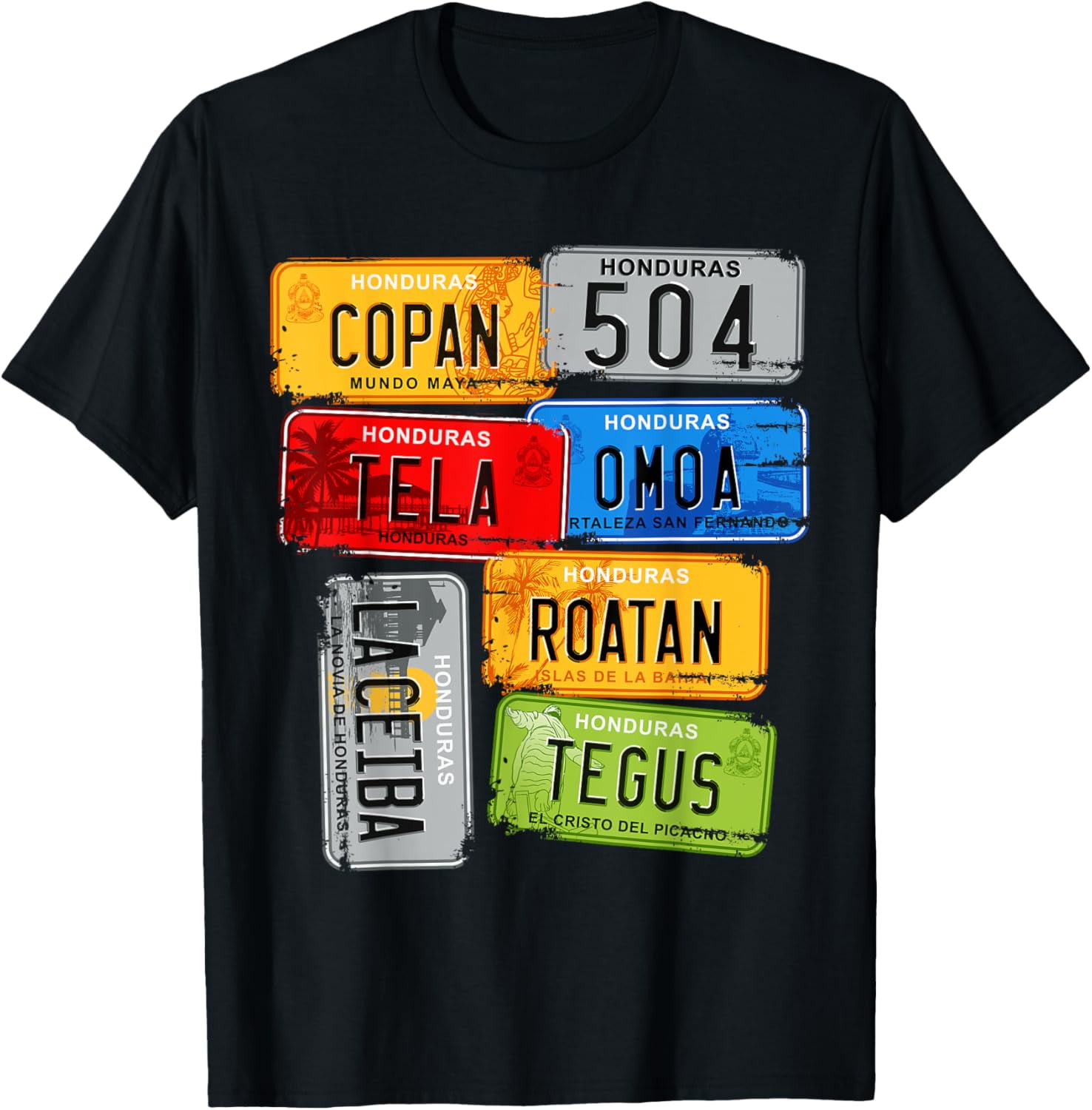 Honduras, turistic car plates, Copan, Tela, Omoa T-Shirt - Walmart.com