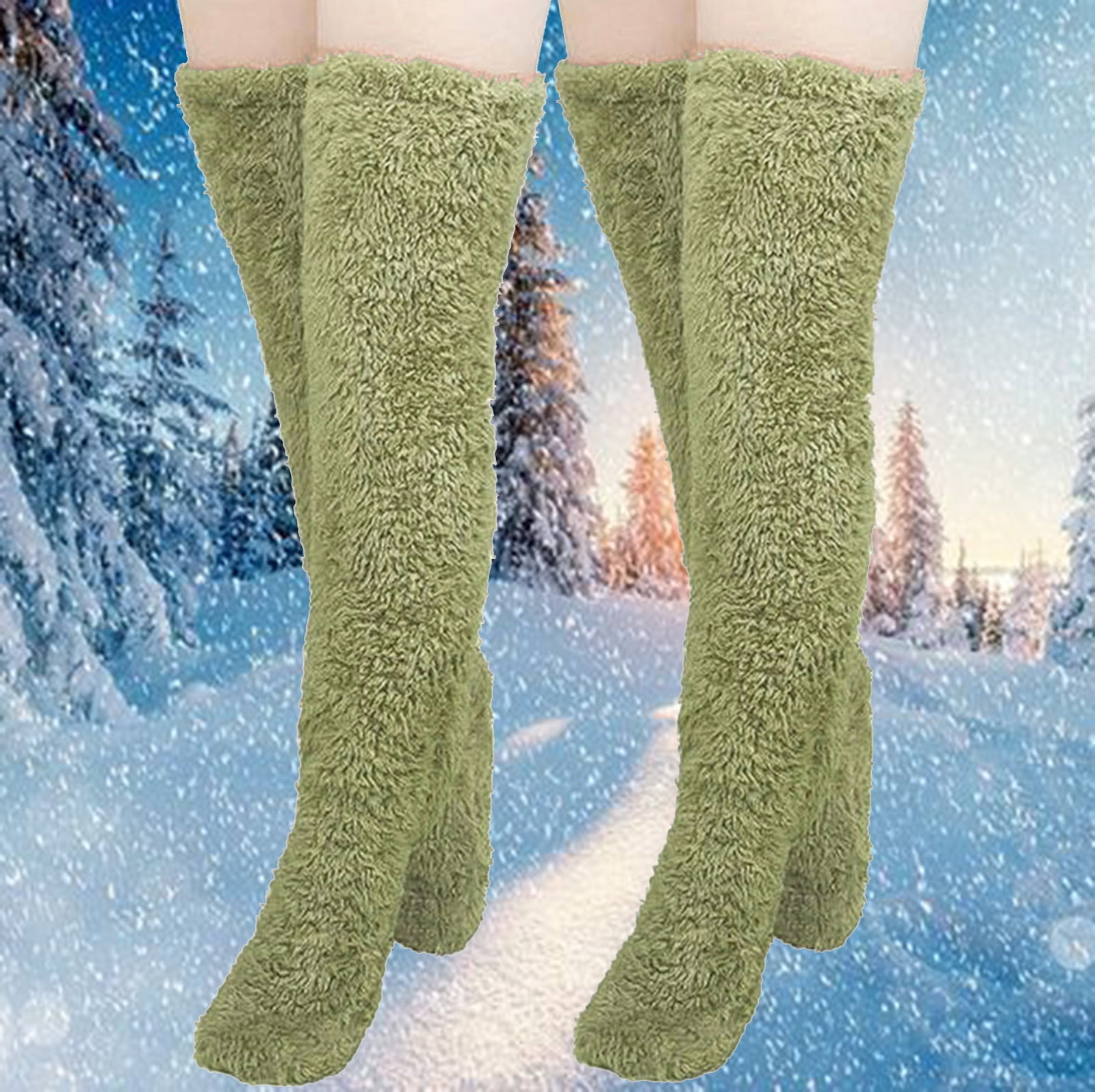 Honeeladyy 2 Pairs of Over Knee High Fuzzy Socks Plush Slipper ...