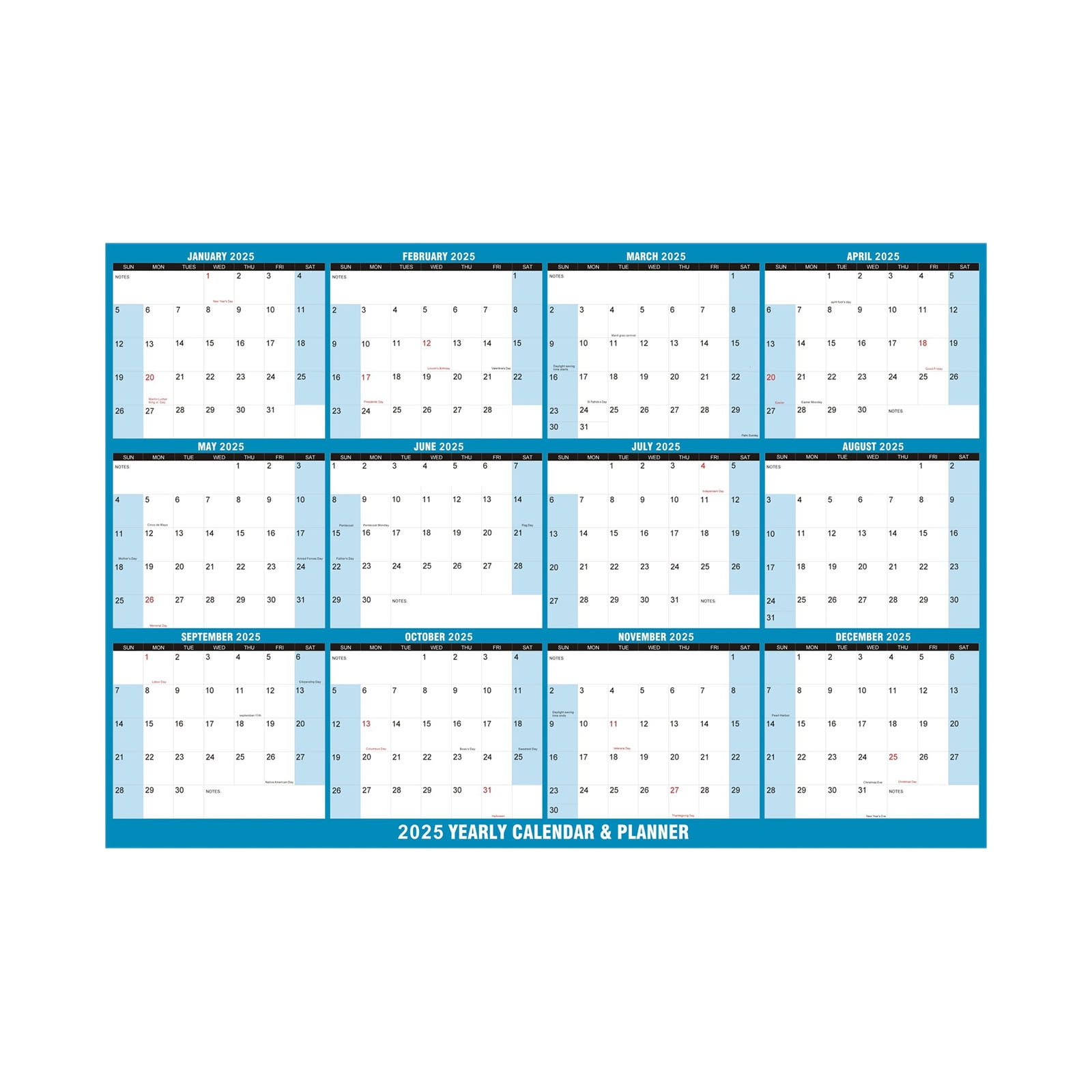 Honeeladyy 32" x 48" 2025 Wall Calendar English Large Double Sided ...