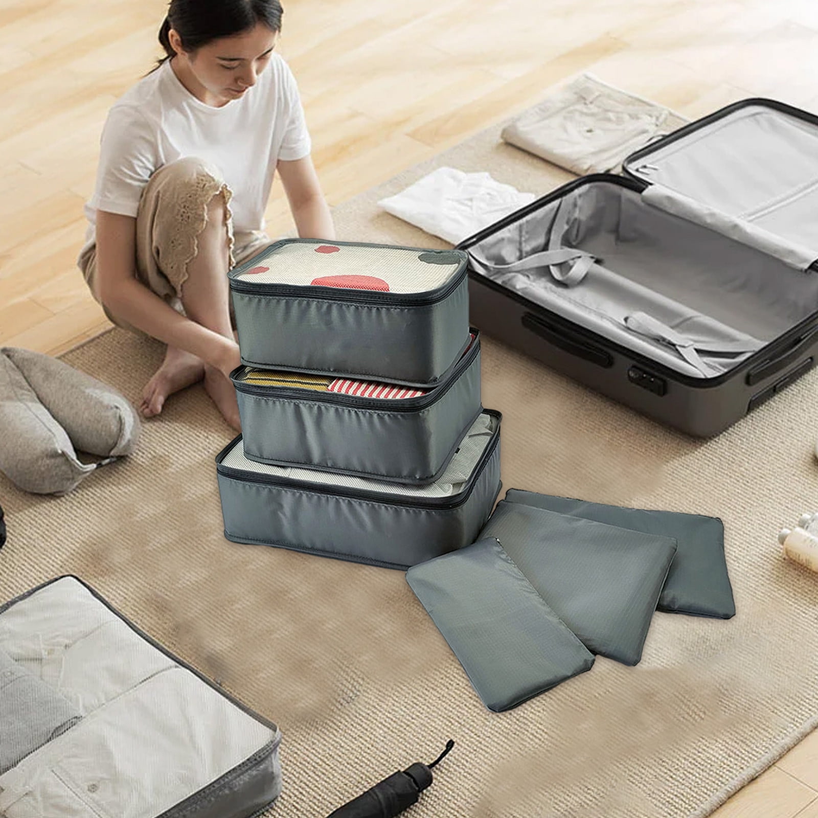 Honeeladyy 6Pcs Compression Packing Cubes for Travel, Luggage Organizer ...