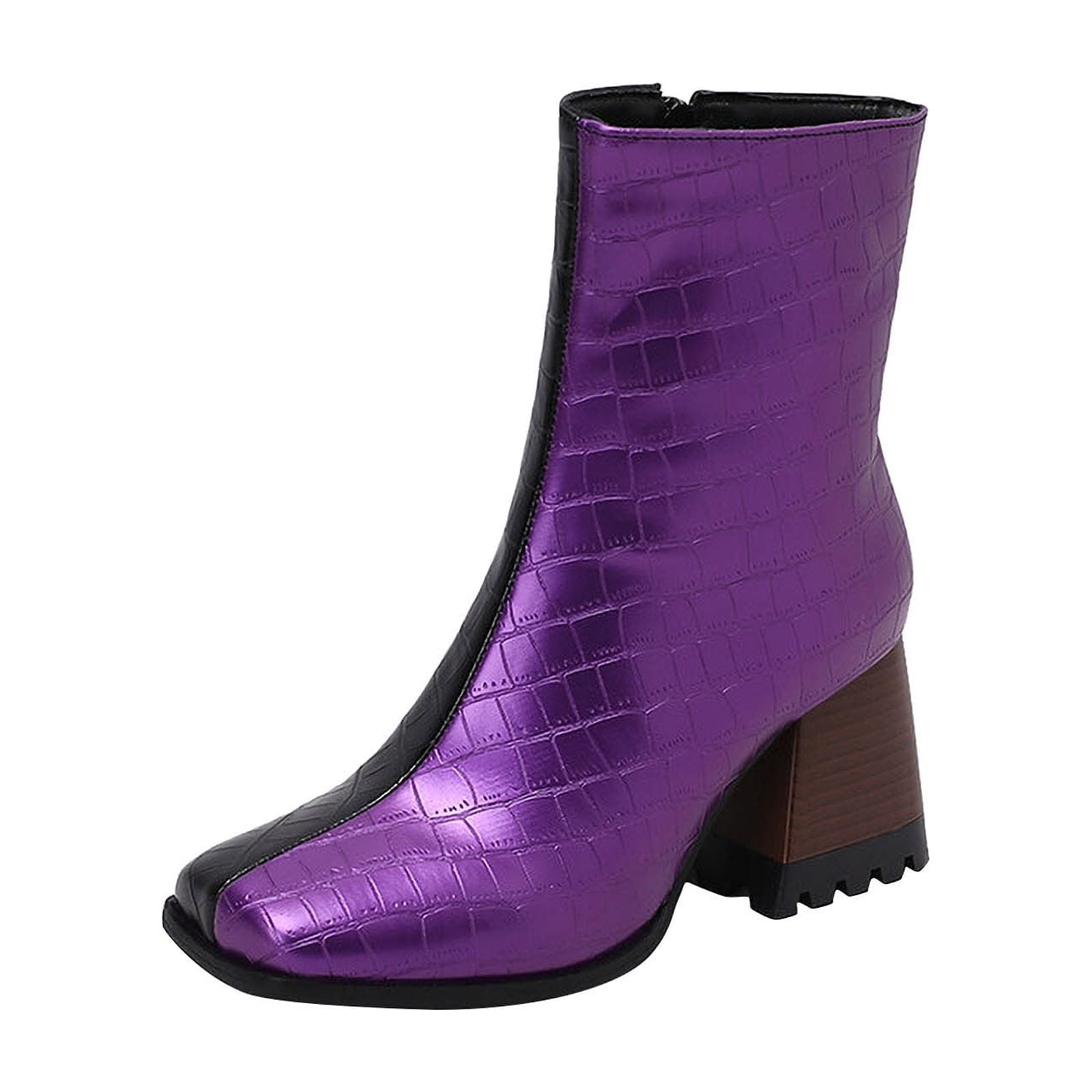 Honeeladyy Boots for Women Large Punk High Heel Rectangle Toe Thick ...