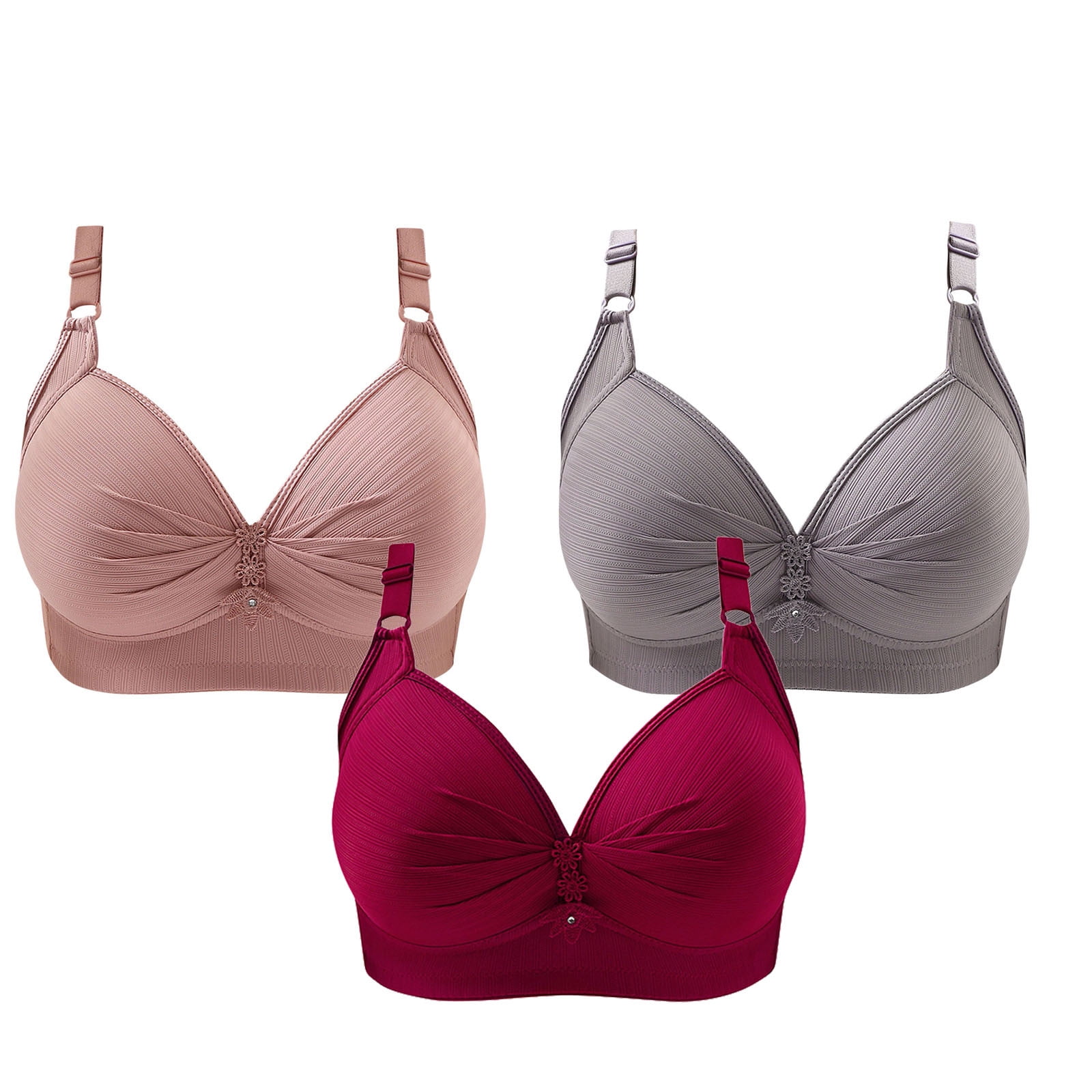 Honeeladyy Bras for Sagging Breasts 3PC Woman's Printing Gathered ...