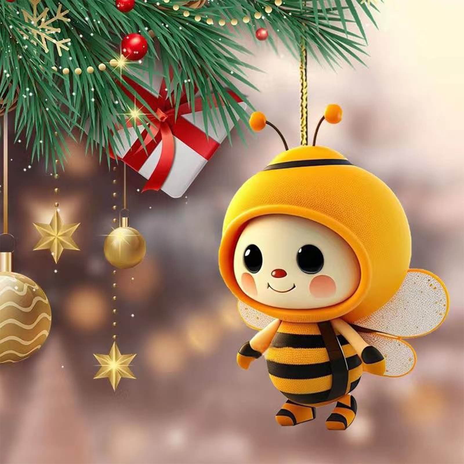Honeeladyy Christmas Bee Hanging Ornament, 2D Acrylic Cartoon Bee ...