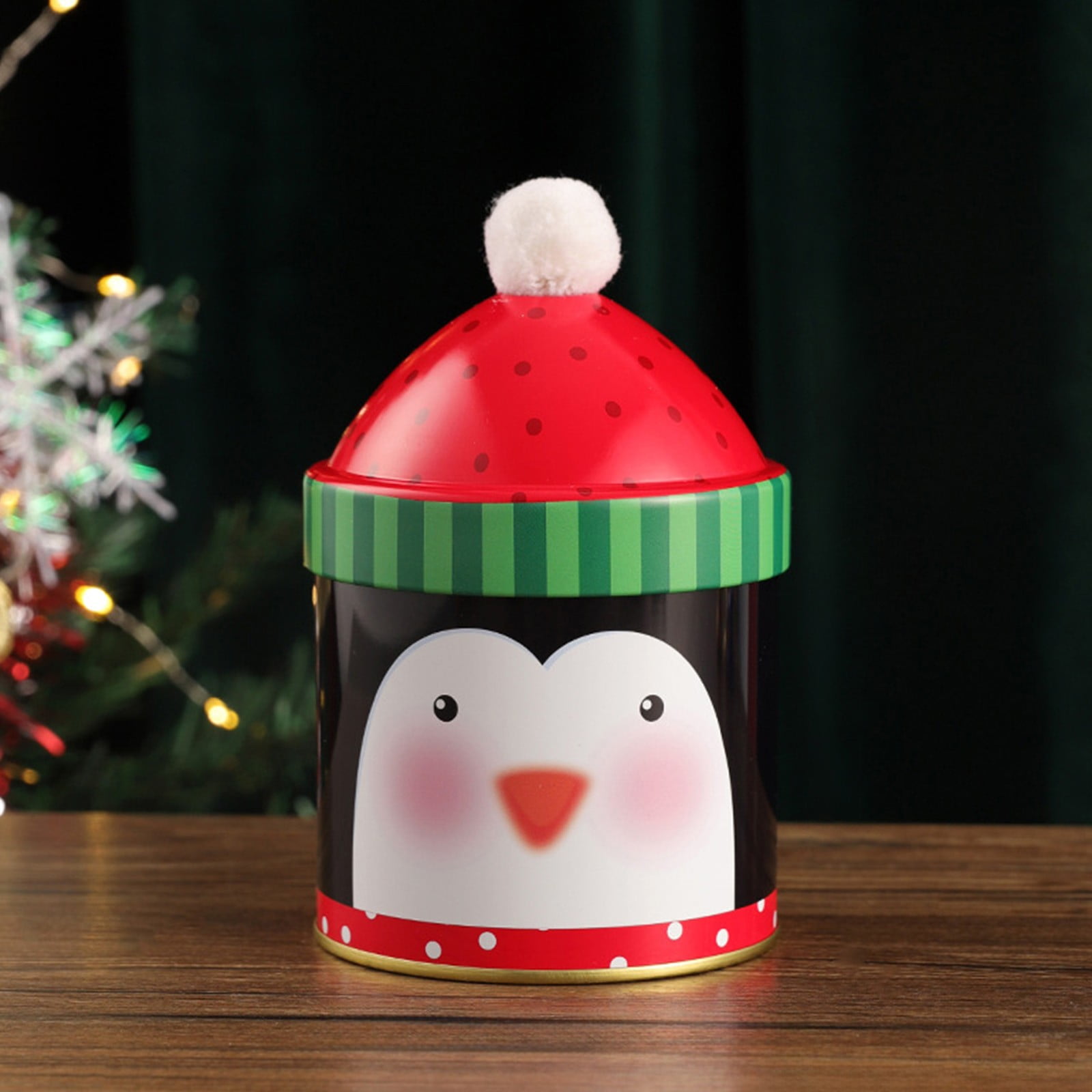Honeeladyy Christmas Novelty Tin Canister with Lid Penguin Cookie Candy ...
