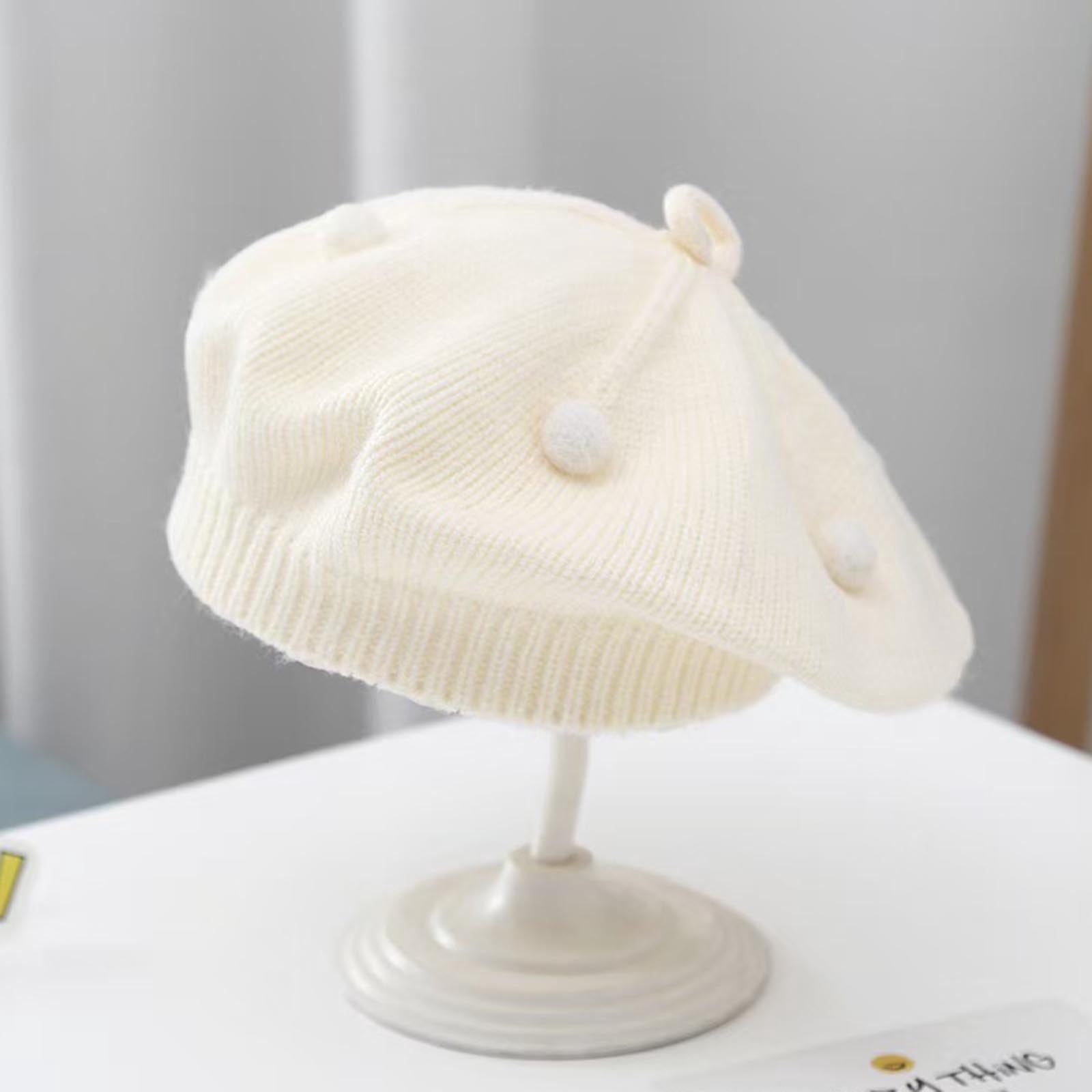 Honeeladyy Cute Knitted Beret Hat for 3-48 Months Girls, Solid Color ...