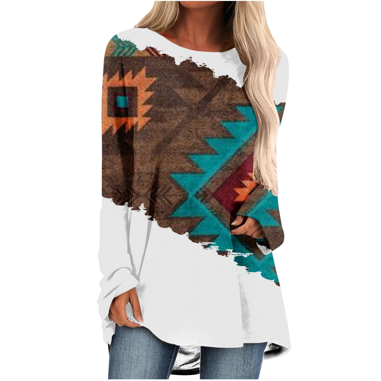 Honeeladyy Deals Women's Ethnic Style Tunic Tops for Leggings Retro ...