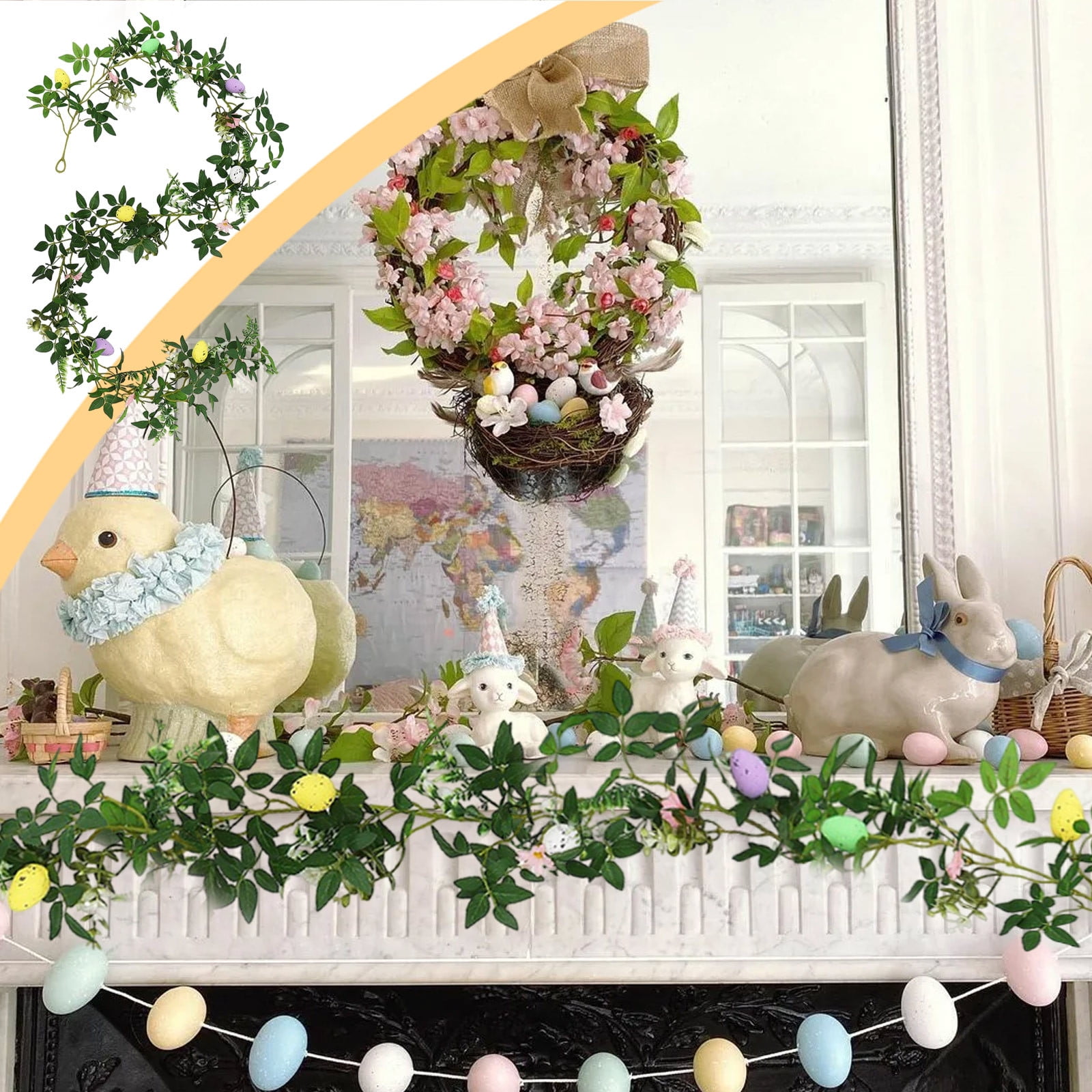 Honeeladyy Easter Egg Garland Artificial Flower Hanging Spring Garlands ...