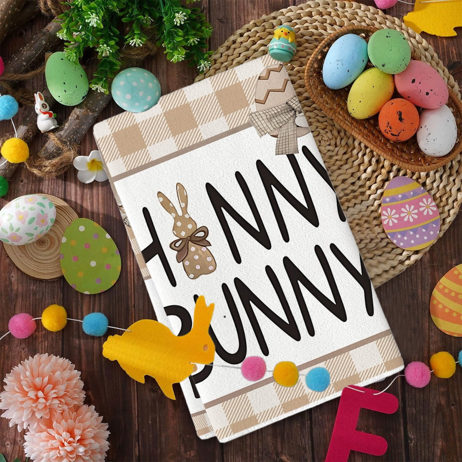 Honeeladyy Easter Kitchen Towels, White Bunny Dish Towels 16x24 Inch ...