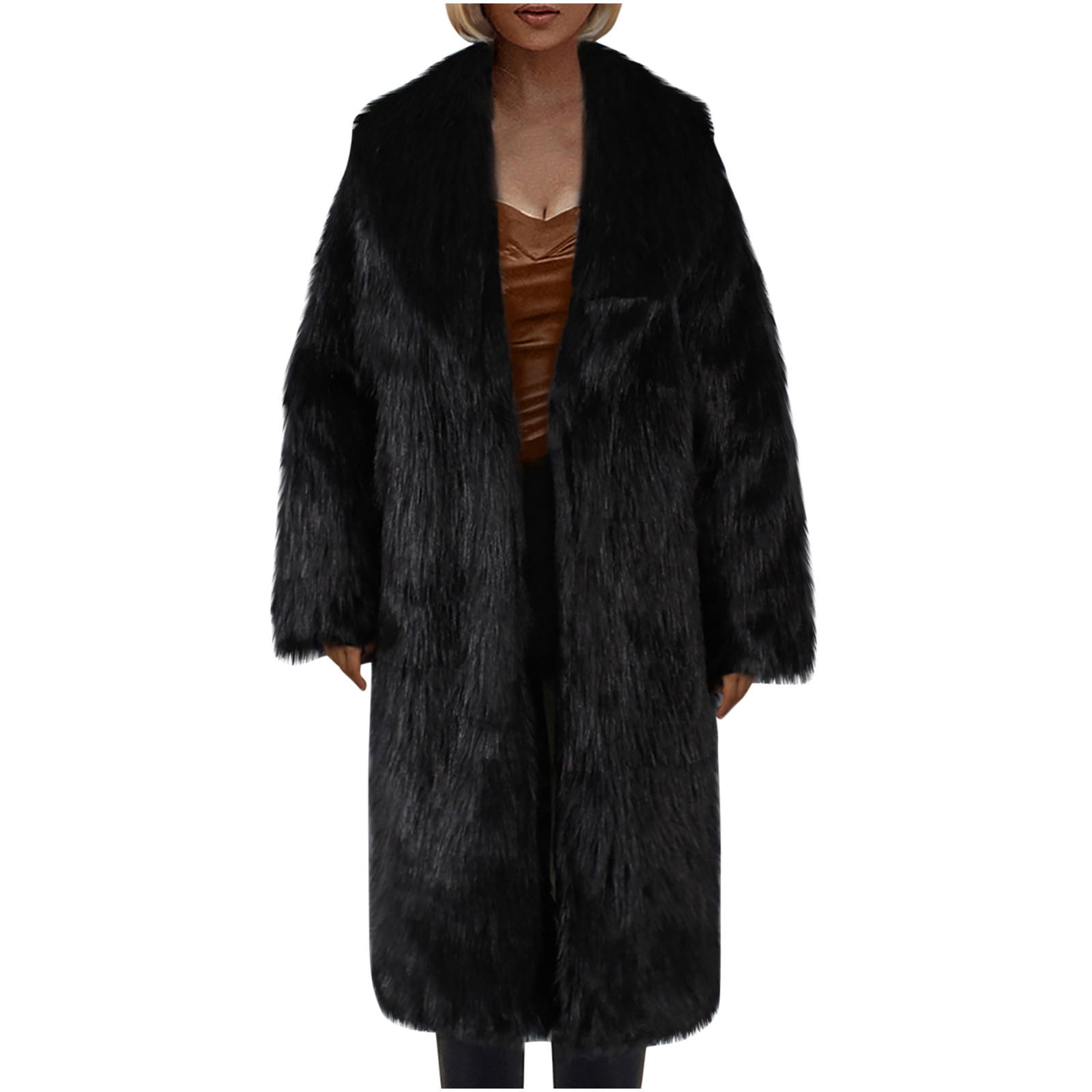 Honeeladyy Faux Fur Winter Long Soft Coat Women's Warm Fur Jacket ...
