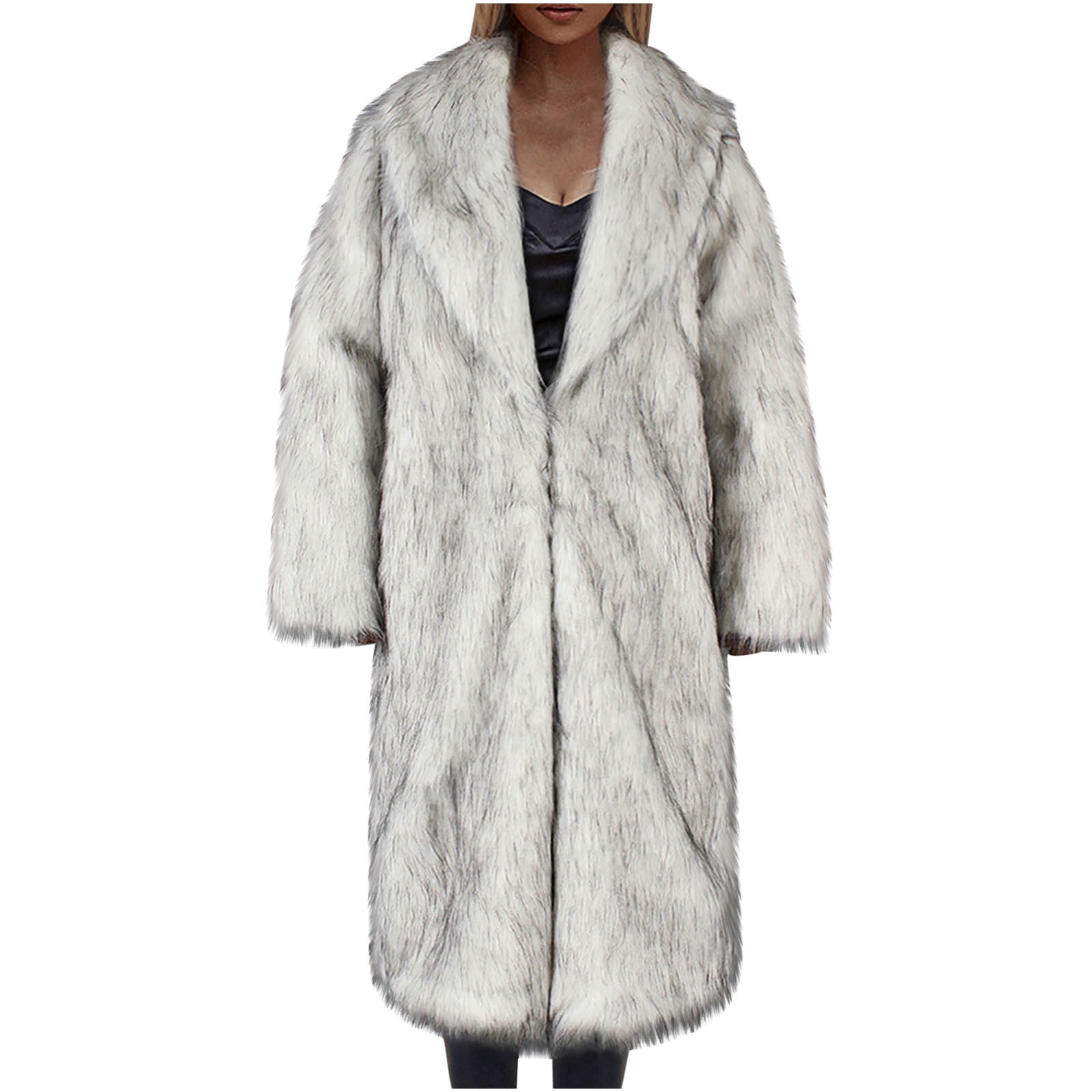 Honeeladyy Faux Fur Winter Long Soft Coat Women's Warm Fur Jacket ...