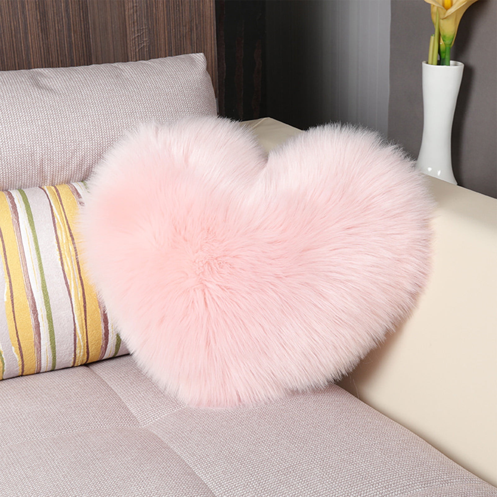 Honeeladyy Heart Pillow, Pink Heart Shaped Pillow, Soft Faux Fur Love ...